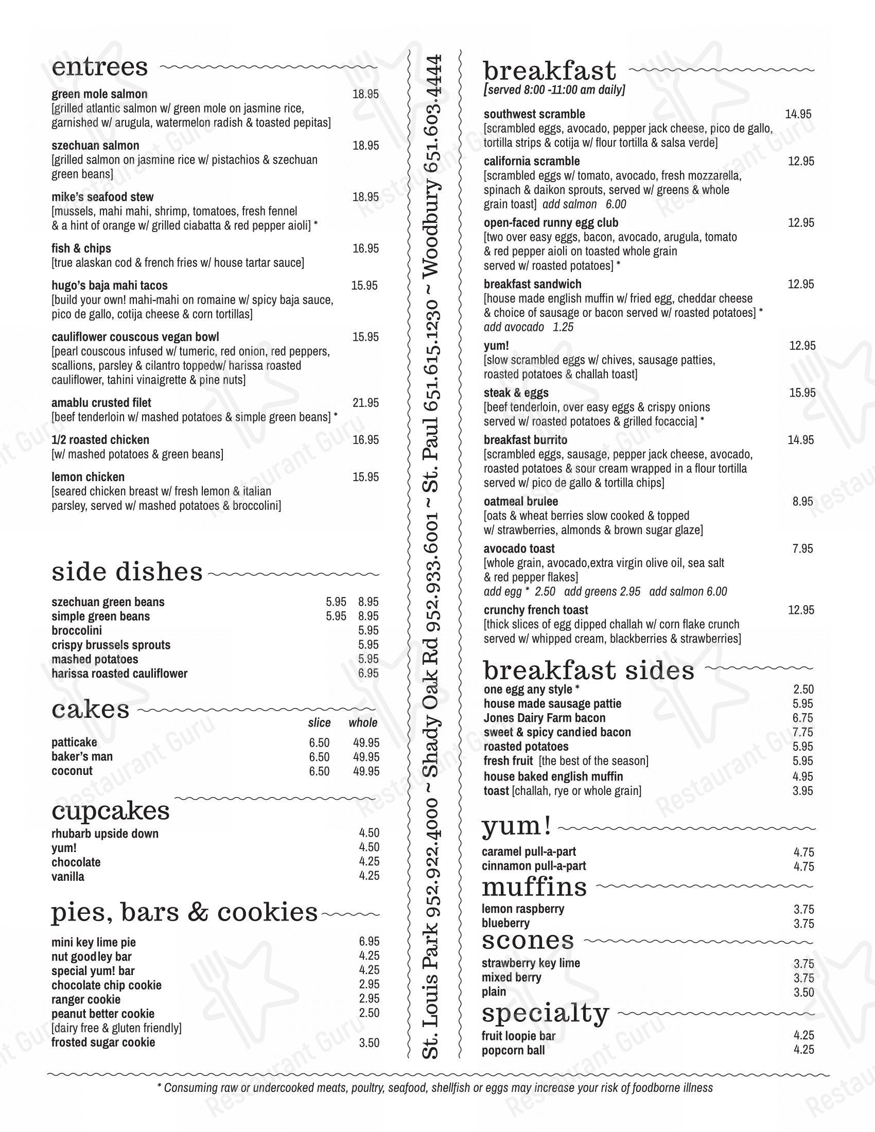 Menu at yum! Kitchen and Bakery, Saint Louis Park