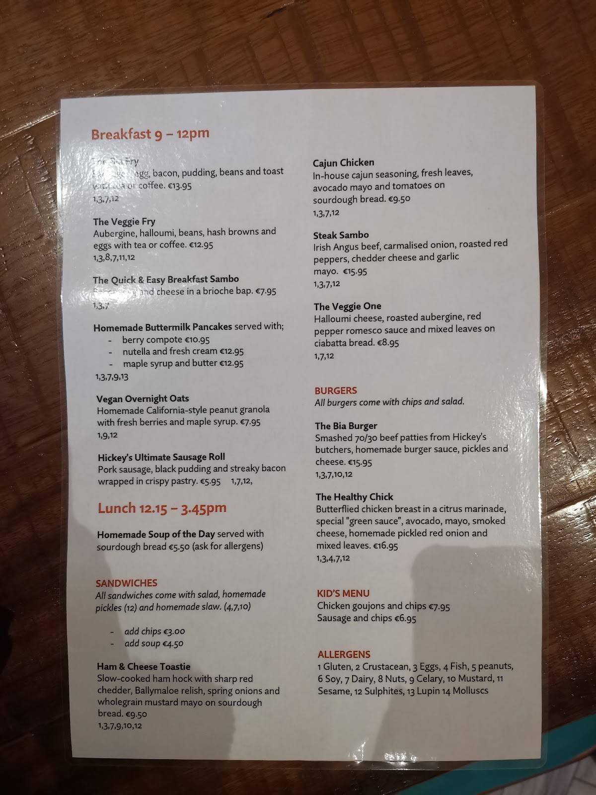 Menu at Bia Bearna restaurant, Barna