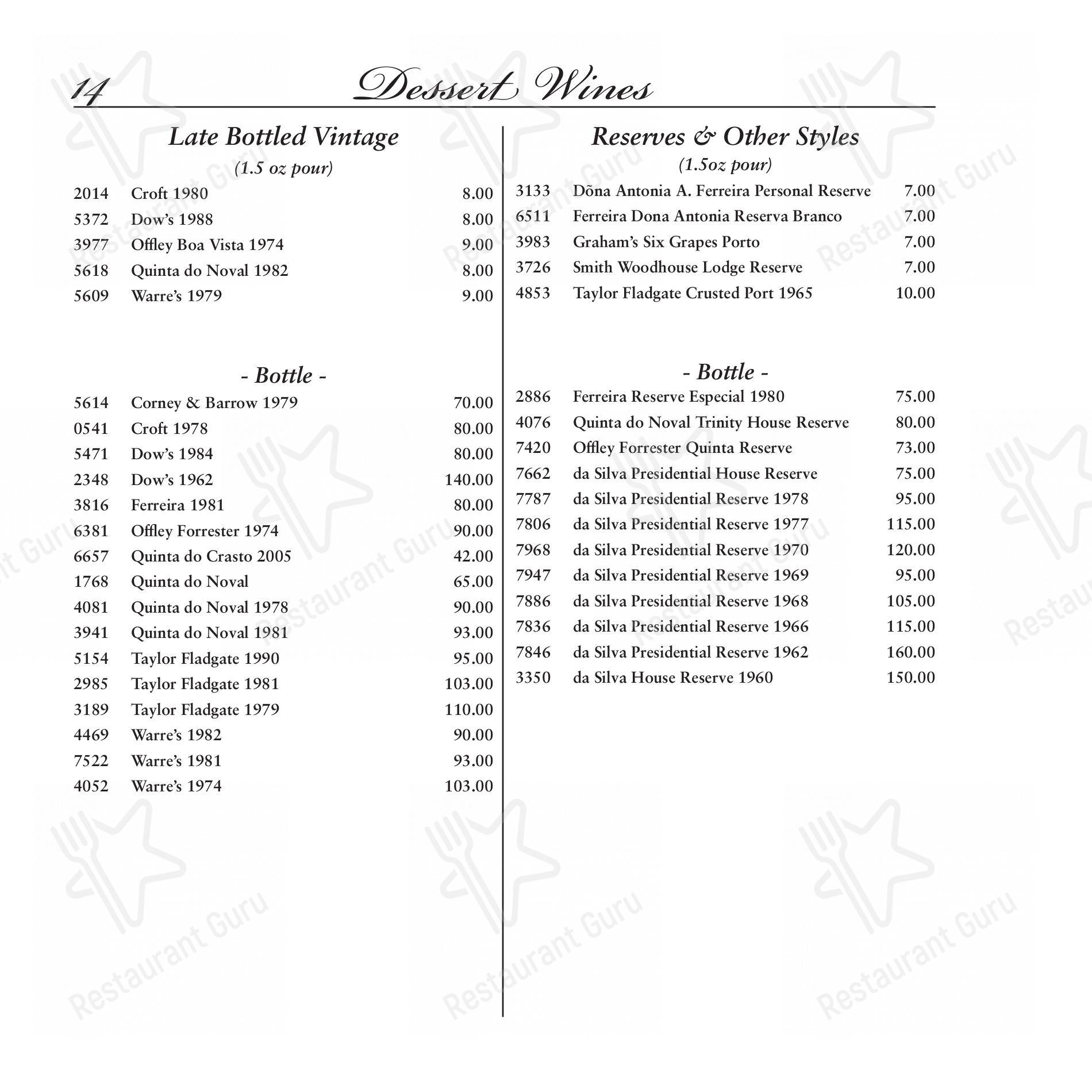 Menu at Bern's Steak House steakhouse, Tampa, S Howard Ave