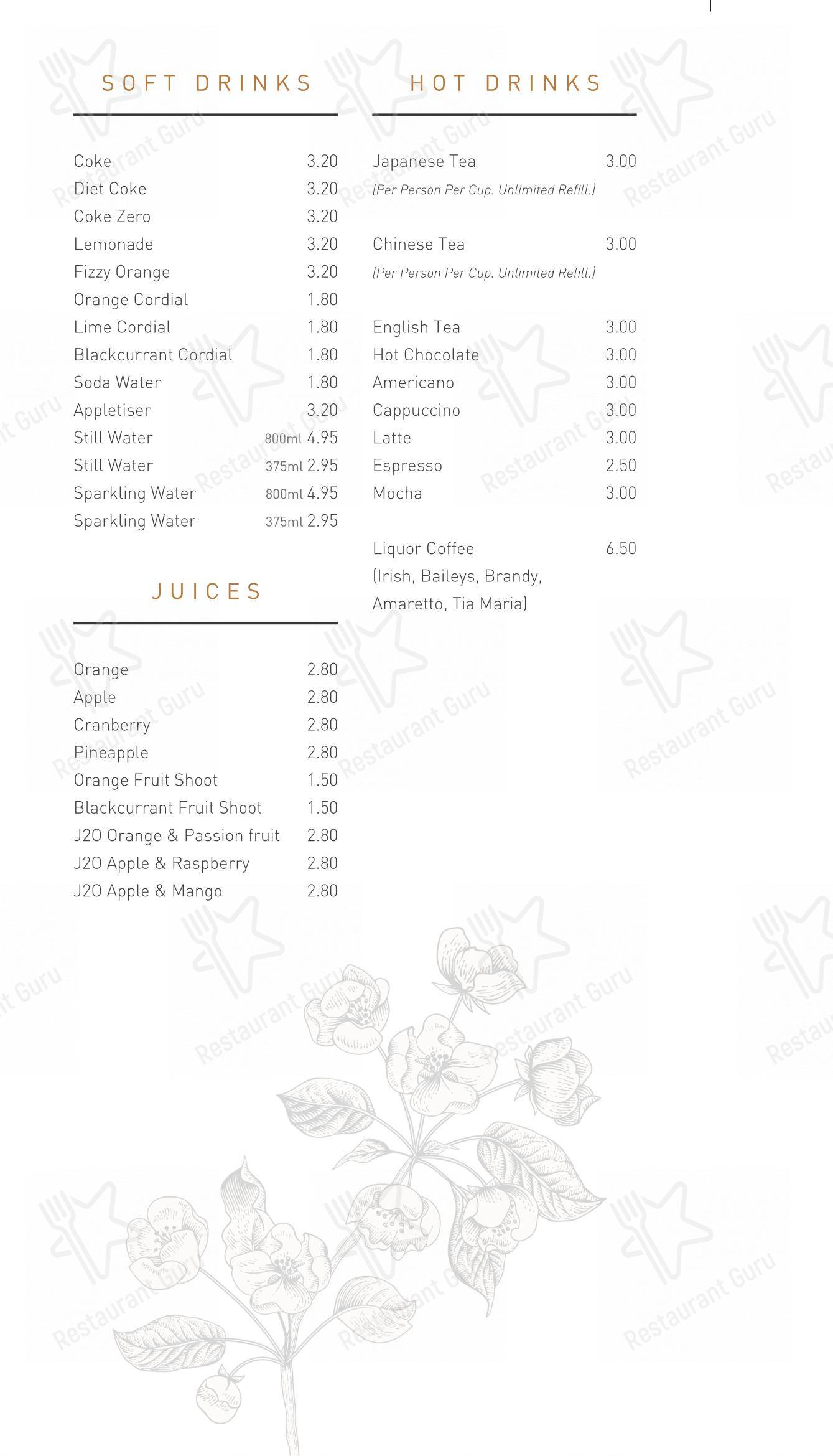 Menu at Blue Sakura Leeds restaurant, Leeds