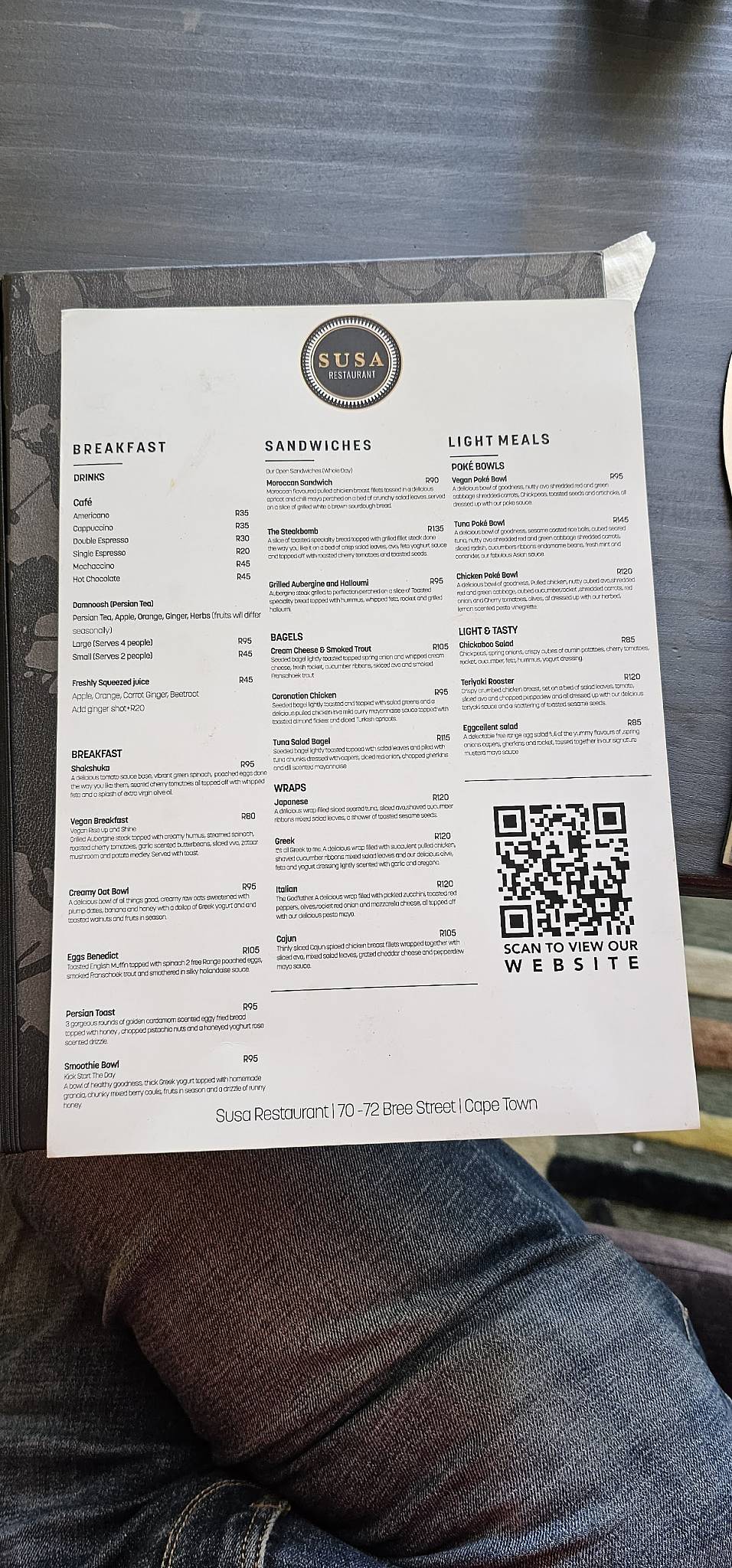 Speisekarte von SUSA restaurant, Kapstadt