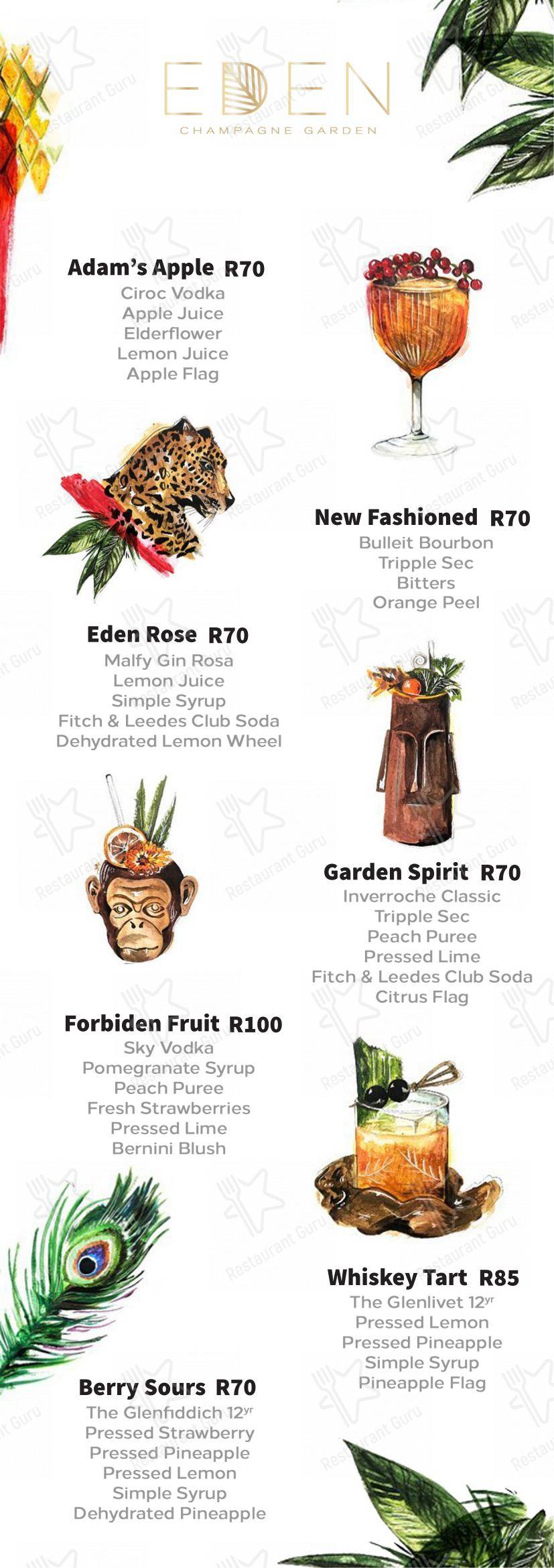 Menu at Eden Champagne Garden restaurant, Berea