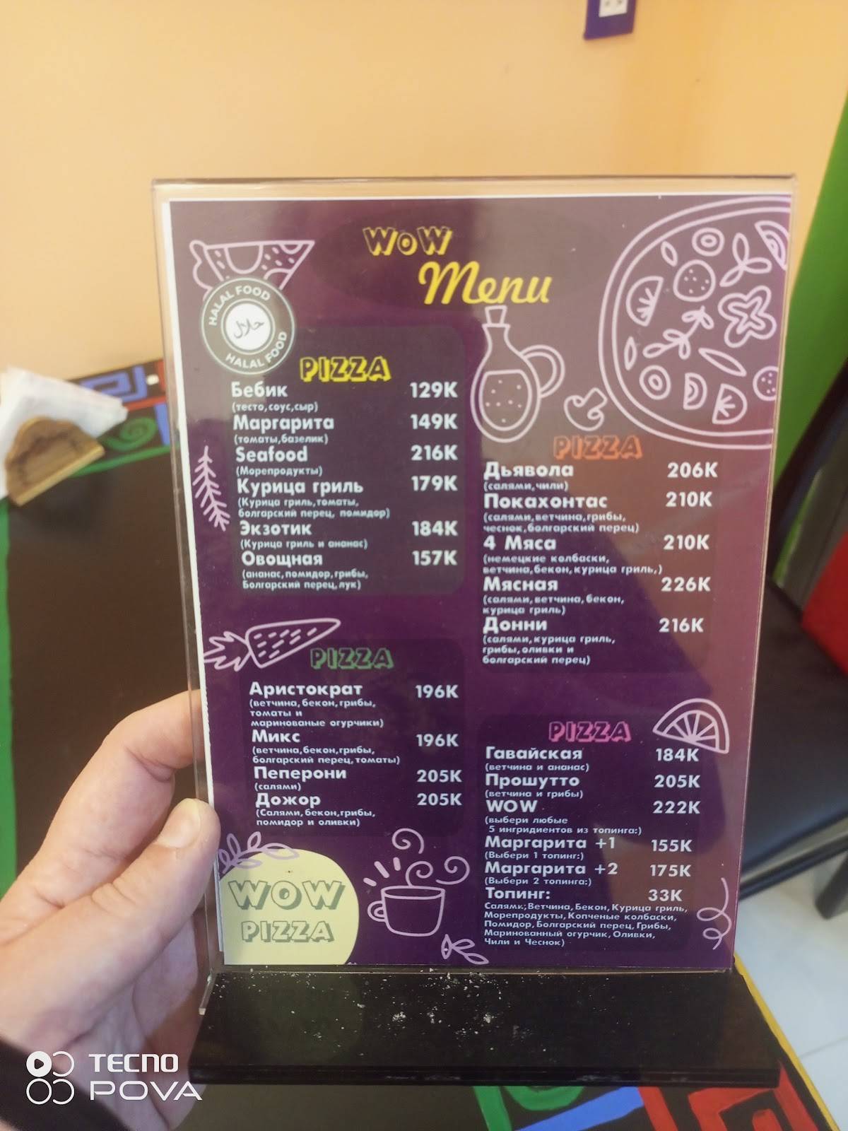 Menu at WOW Pizza restaurant, Ninh Hòa