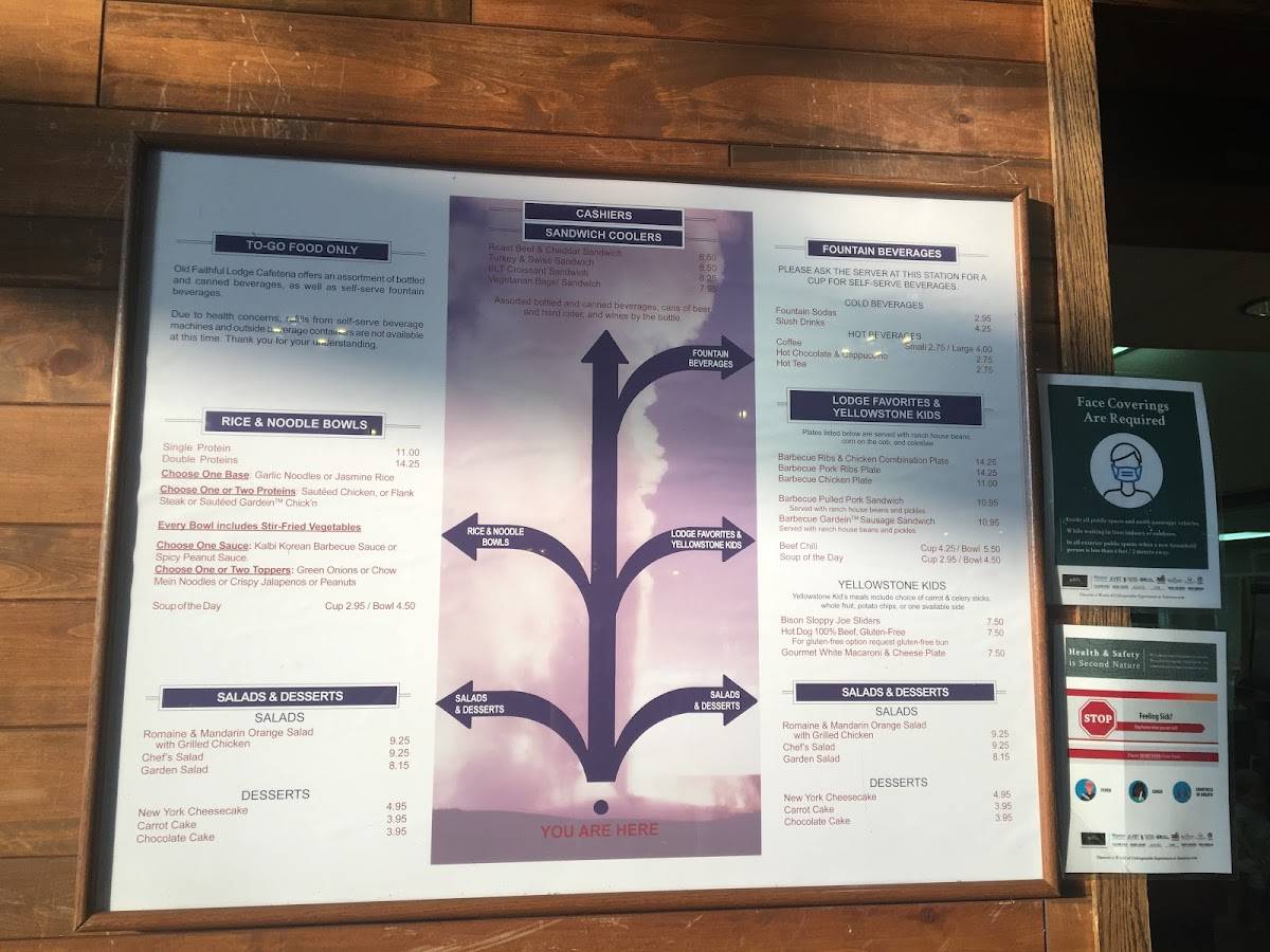 Menu at Old Faithful Lodge Cafeteria, USA