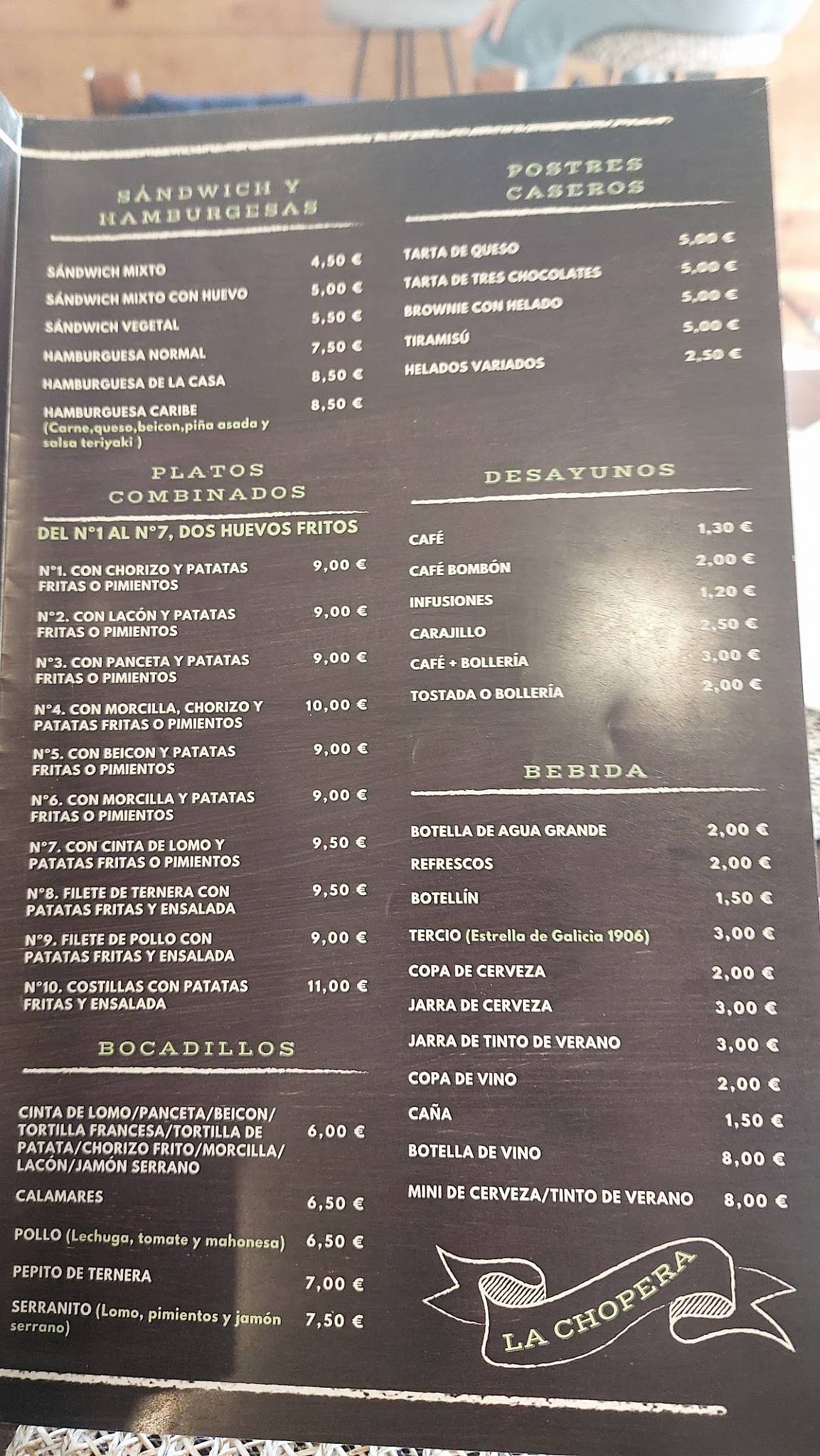 Carta de Restaurante La Chopera, España, Ponton De La Oliva