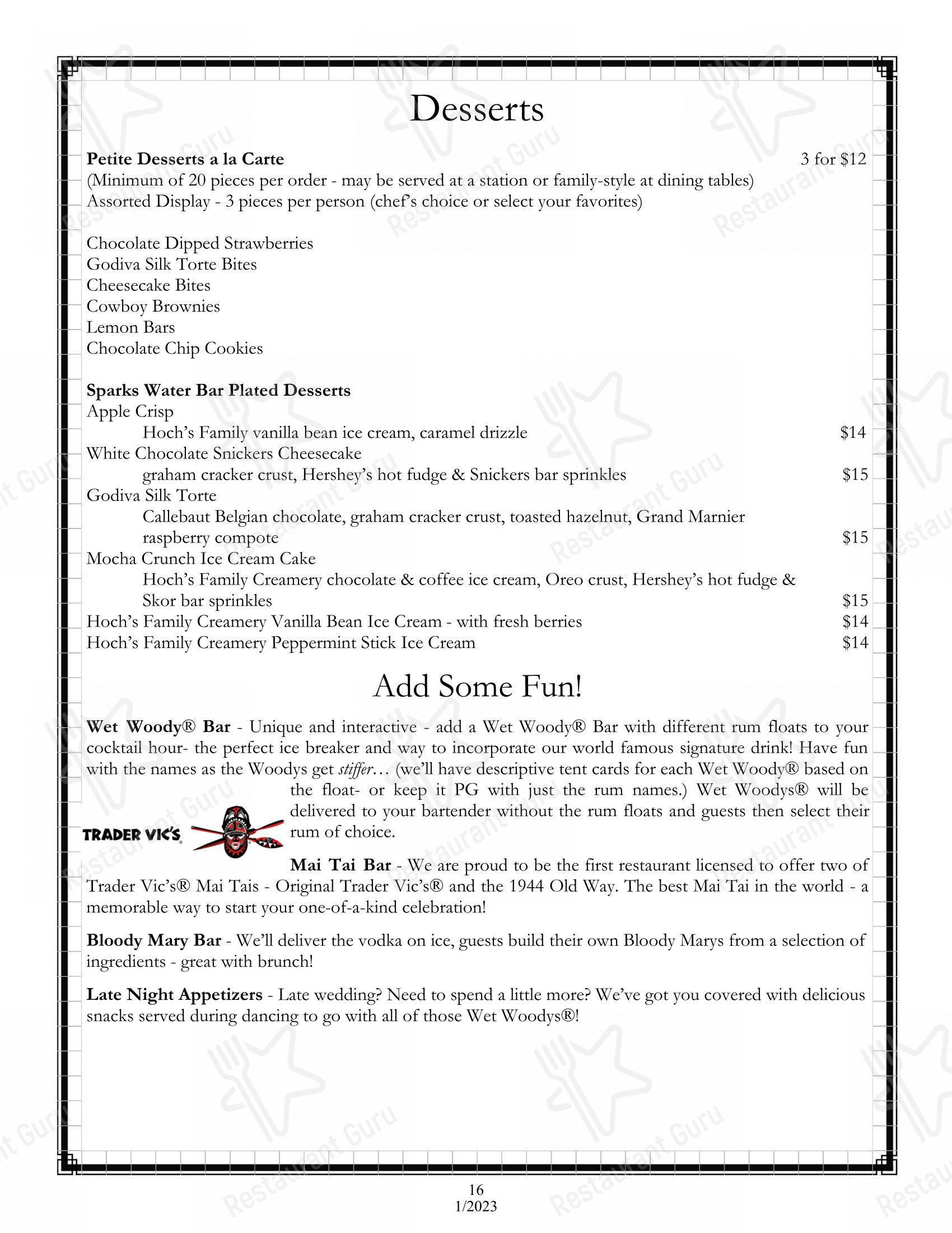 Menu at Sparks Water Bar, Sparks