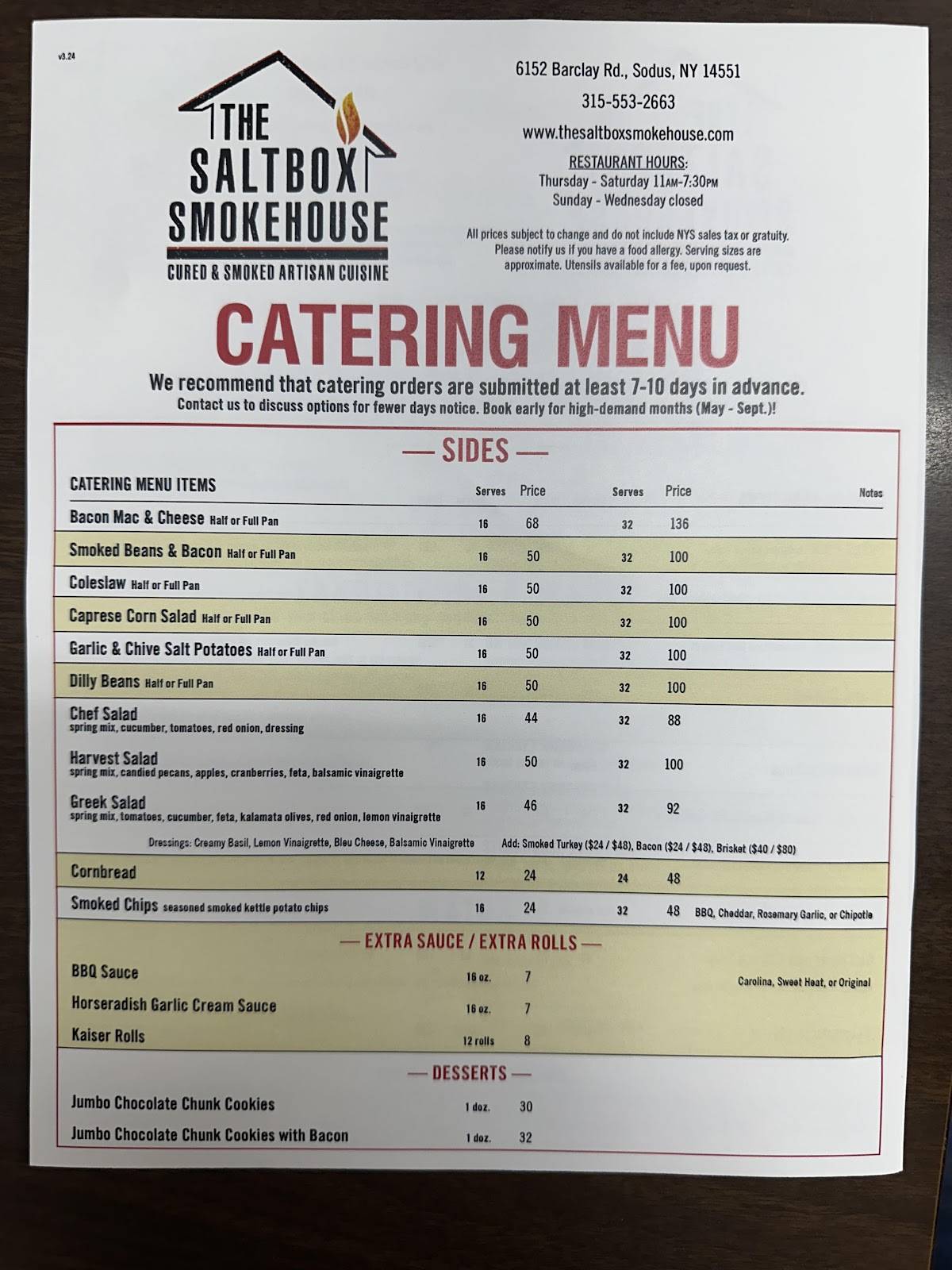 Menu at The Saltbox Smokehouse BBQ, USA, Barclay Rd