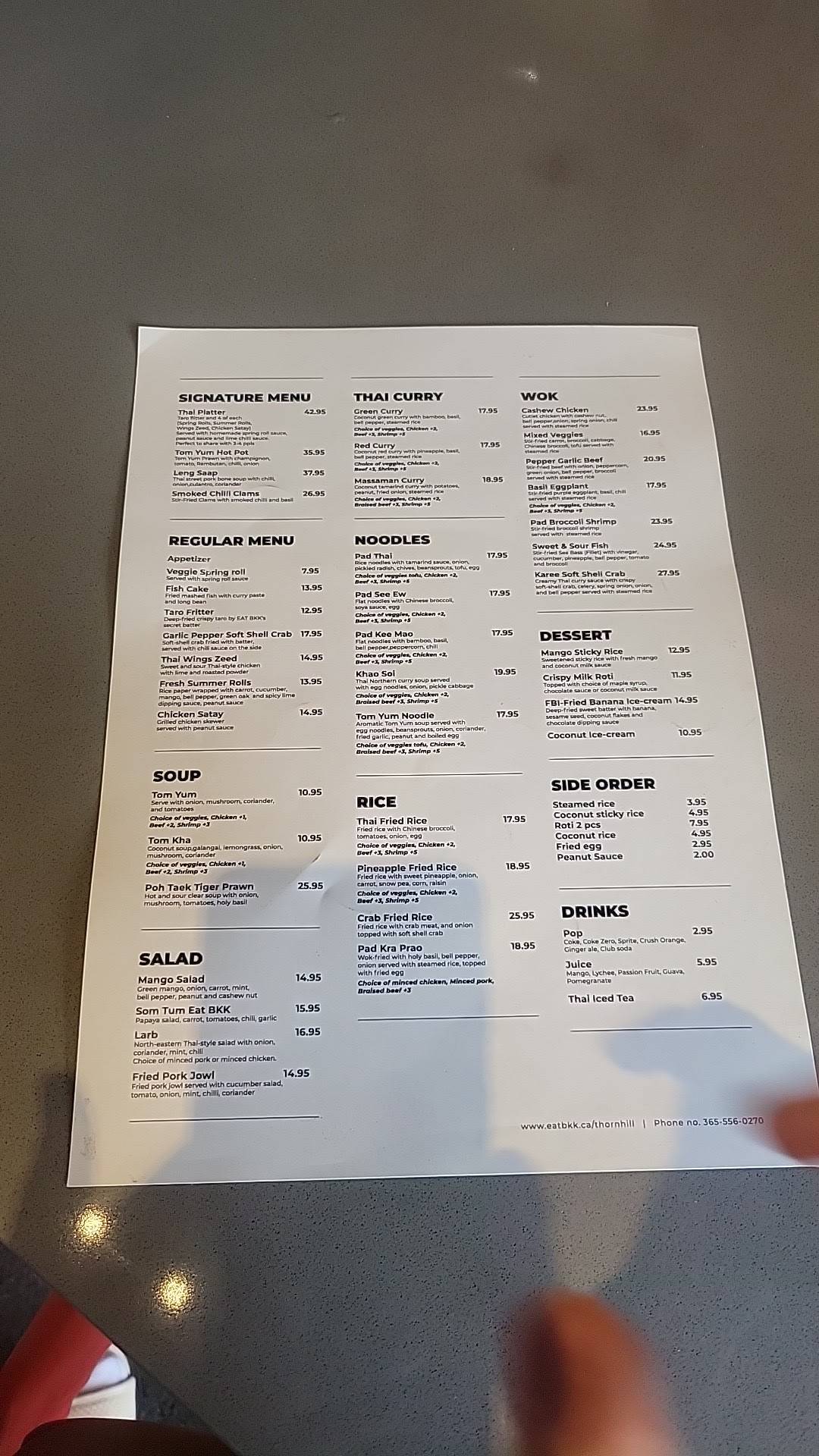 Menu at EAT BKK Thai kitchen Thornhill restaurant, Vaughan