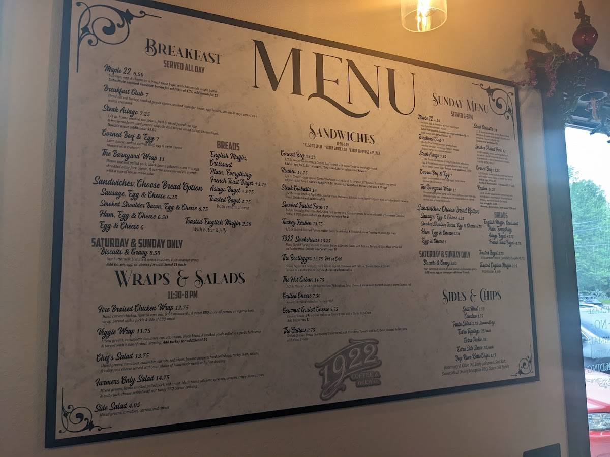 Menu at 1922 Coffee And Brew pub & bar, Painesville