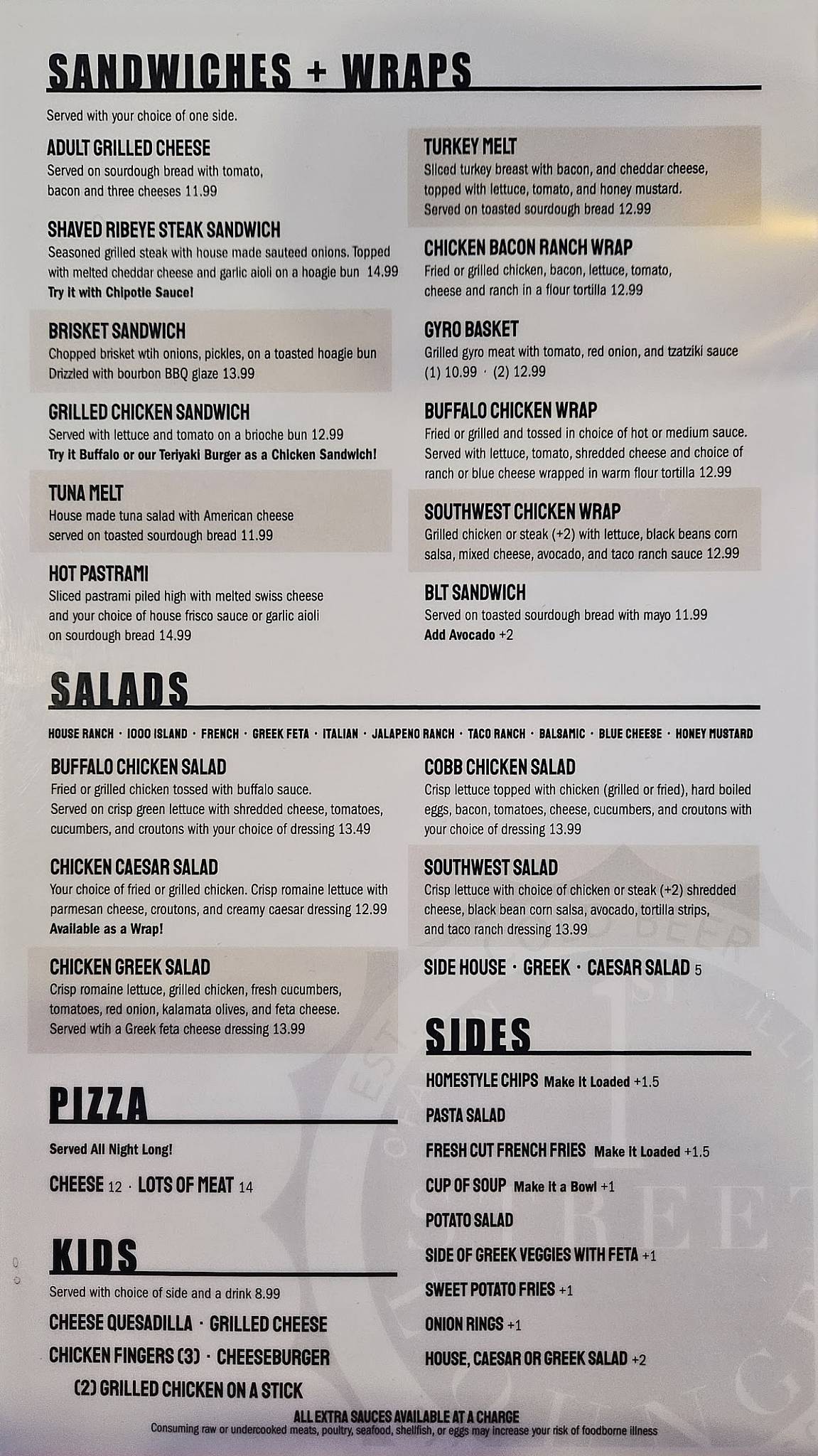 Menu at 1st Street Lounge pub & bar, O'Fallon