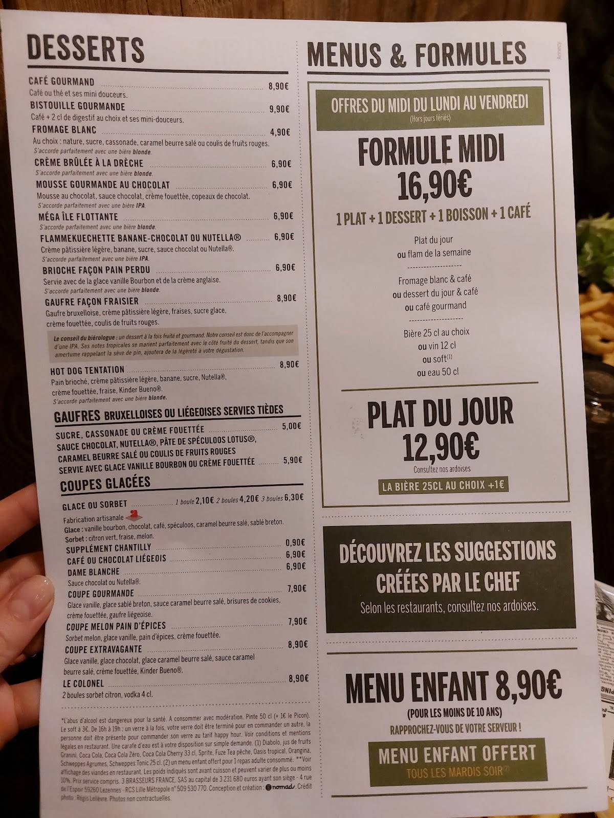 Menu au 3 Brasseurs Annecy restaurant, Annecy