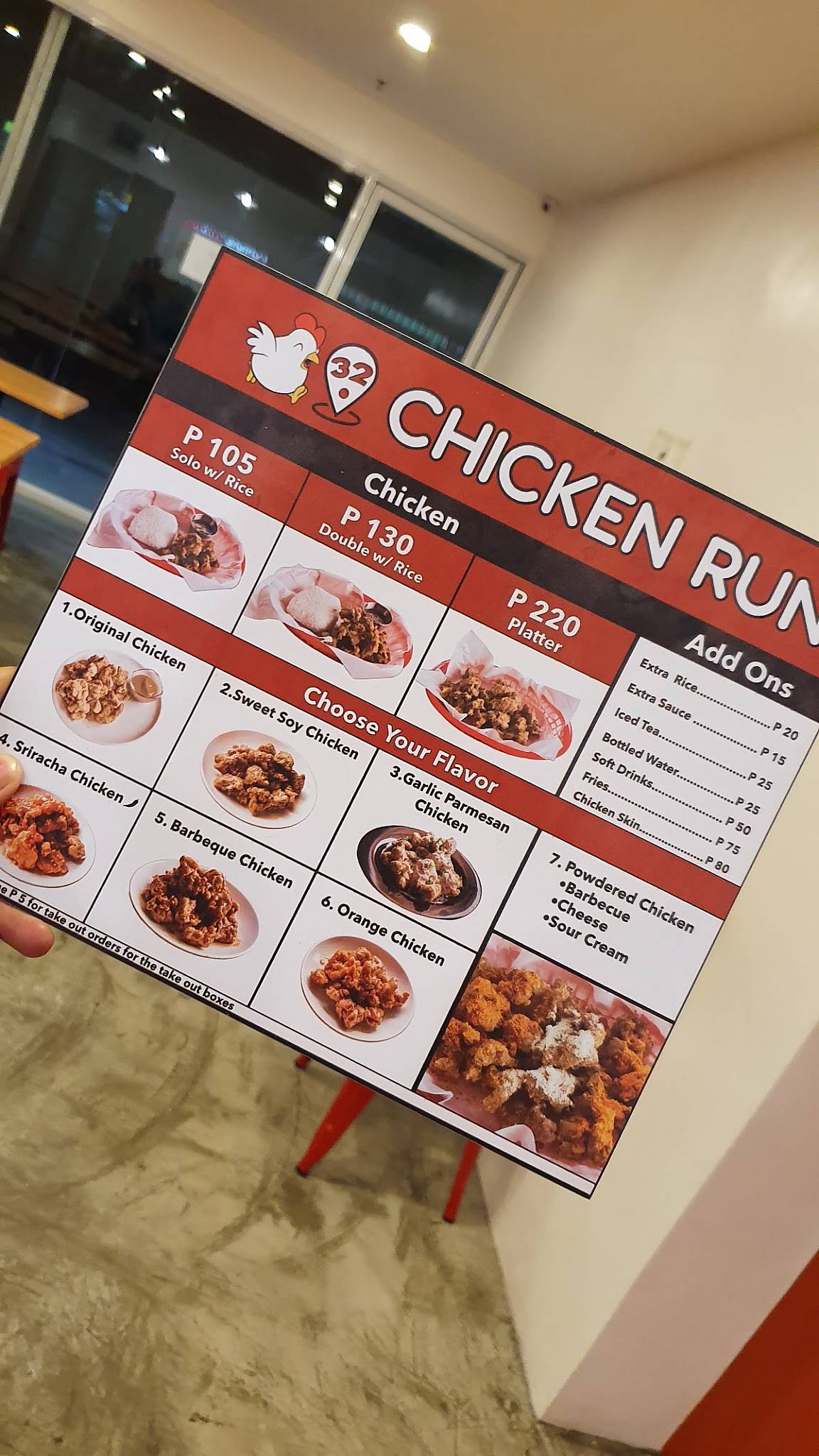 Menu at 32 Chicken Run restaurant, Cebu City