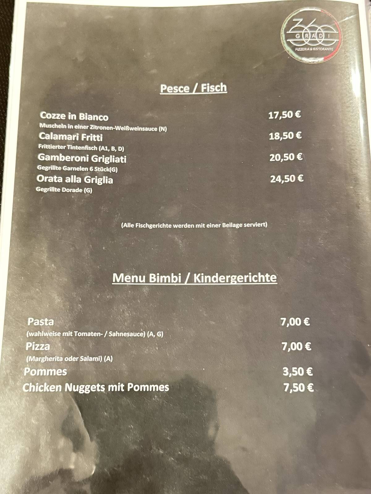Speisekarte von 360 Gradi Pizzeria Ristorante, Köln