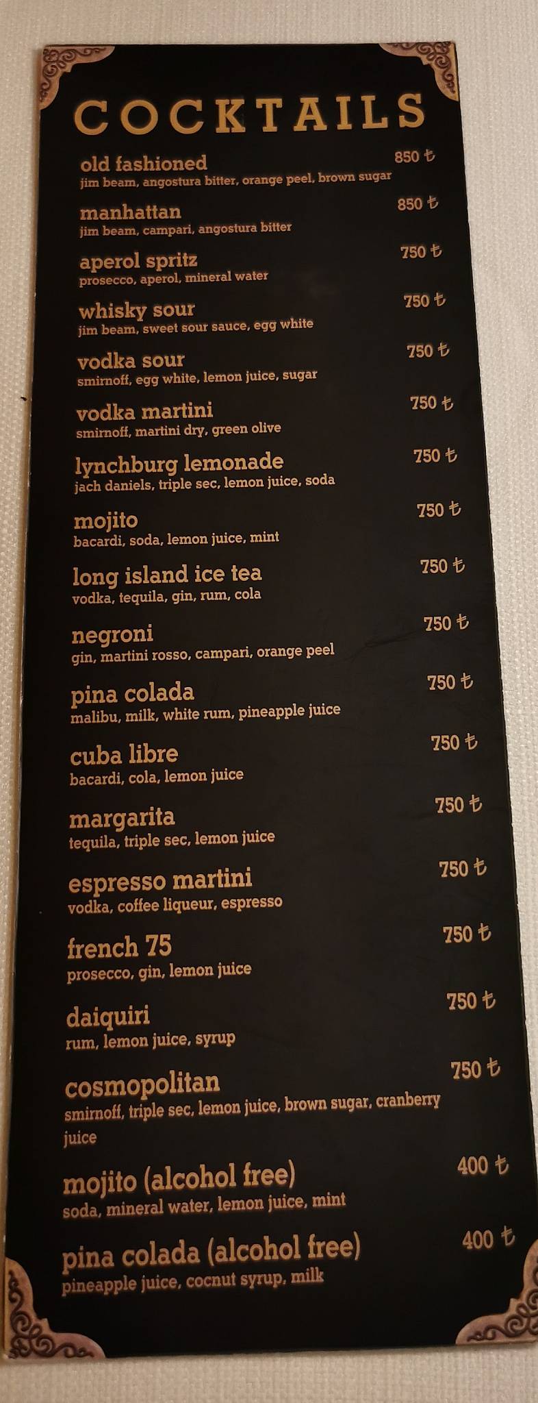 Menu at 360 Panorama Restaurant, Istanbul