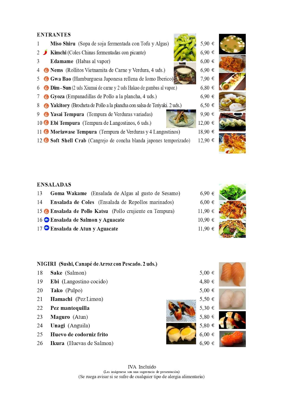 Carta de 44 Sushi Bar, Madrid