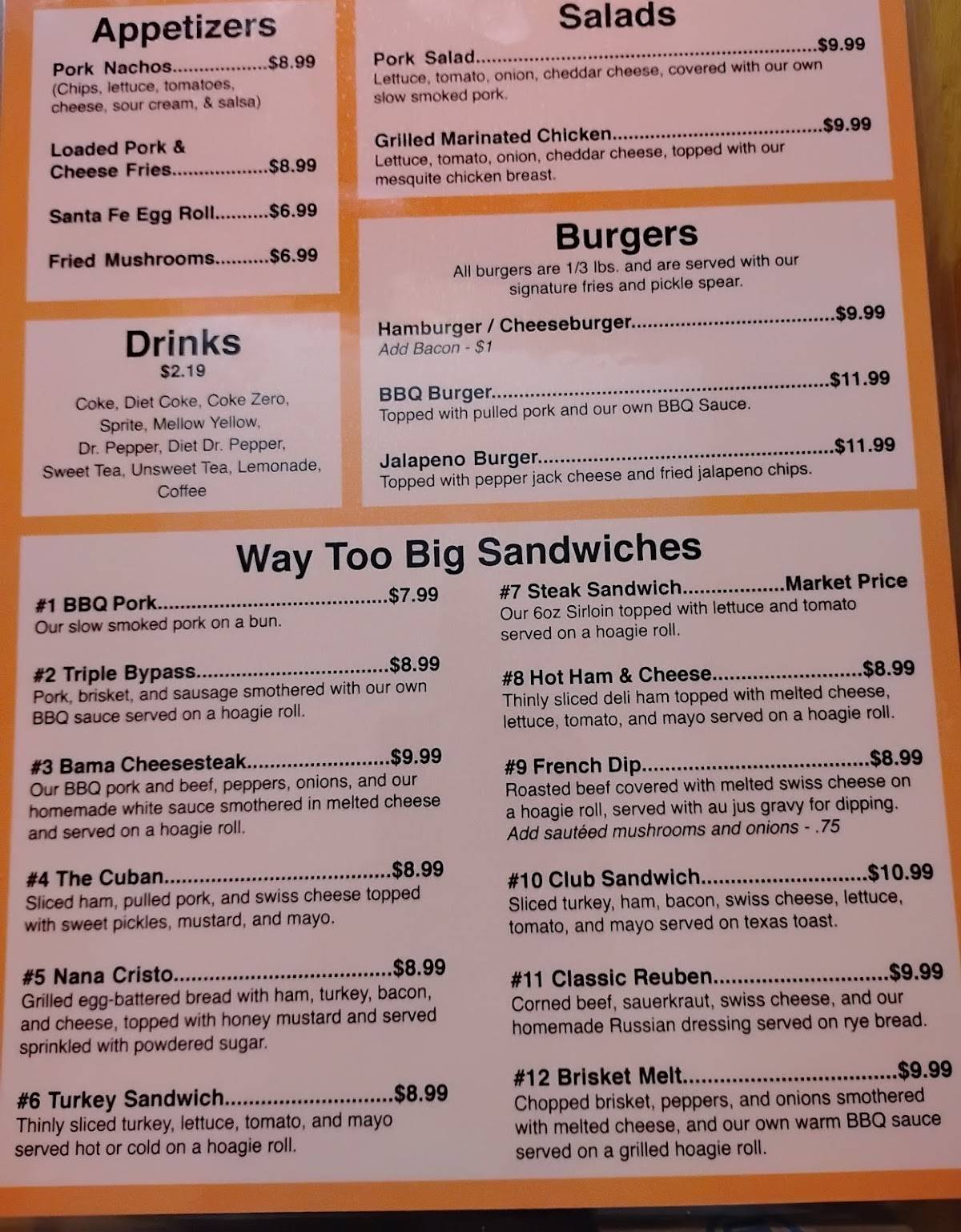 Menu at 50 Taters 2 & Restaurant, Rainsville, 770 Main St E