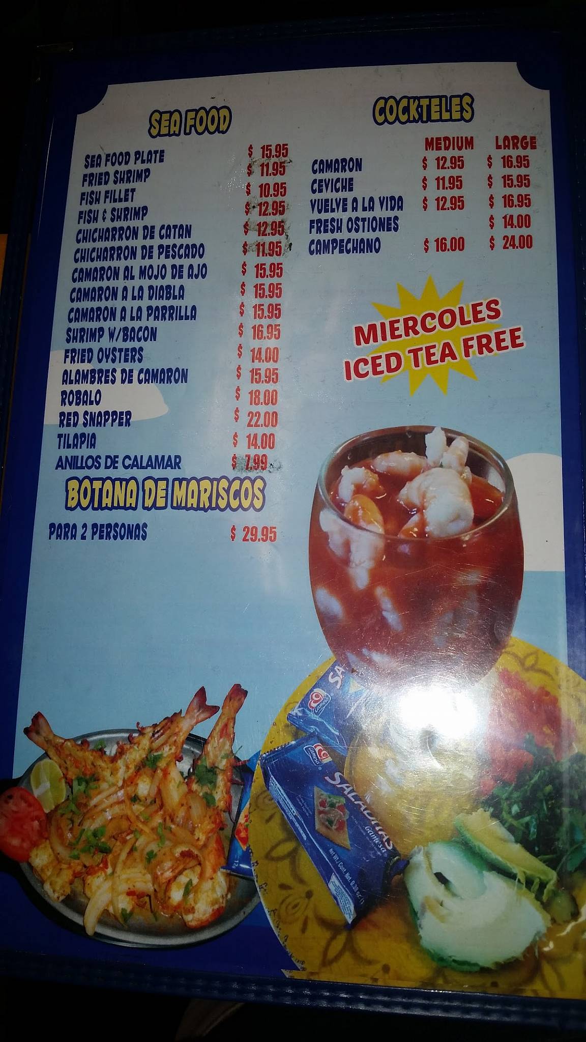 Menu at 7 Mares Seafood restaurant, San Juan