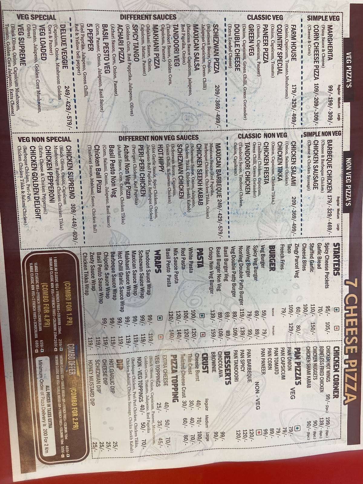Menu at 7 cheese pizza Tehri, New Tehri