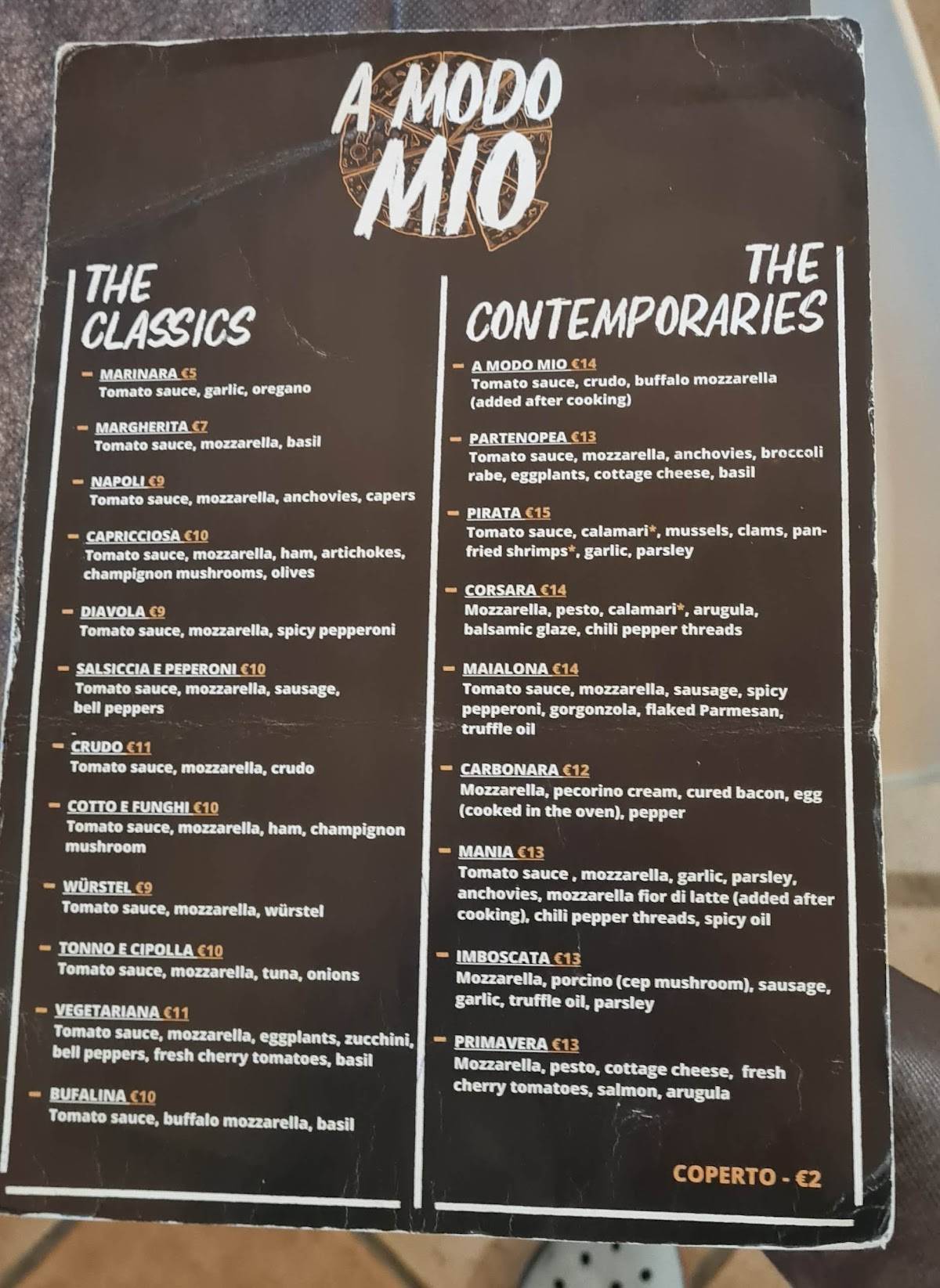 Menu da A Modo Mio ristorante, San Vincenzo