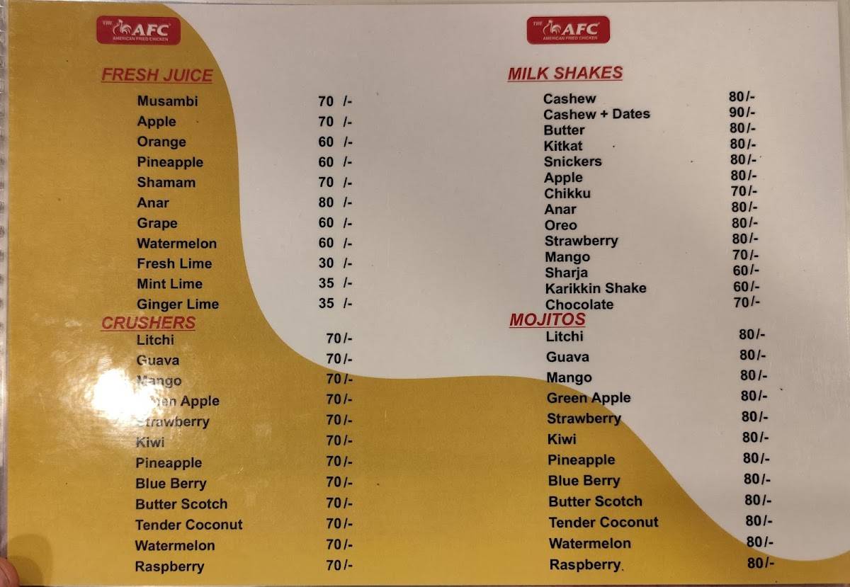 Menu at AFC - American Fried Chicken, Thiruvananthapuram