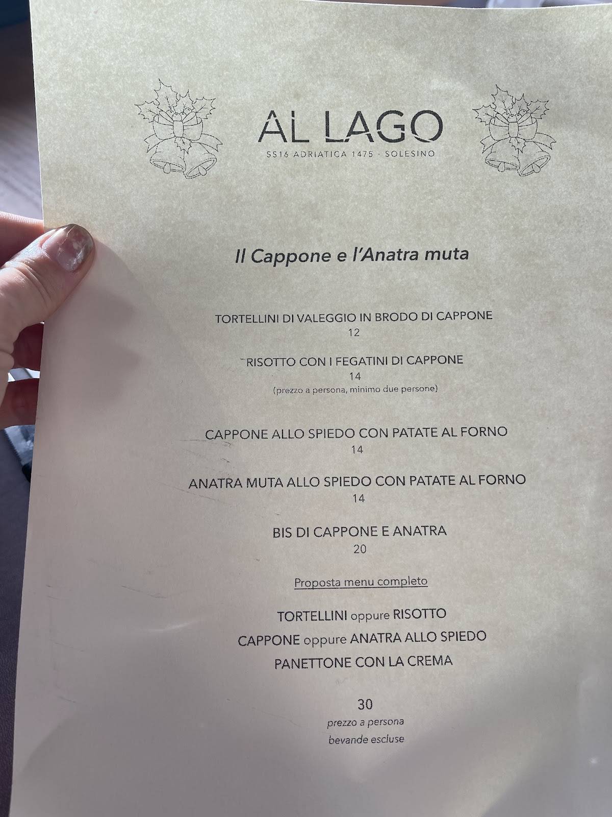 Menu at AL LAGO restaurant, Solesino