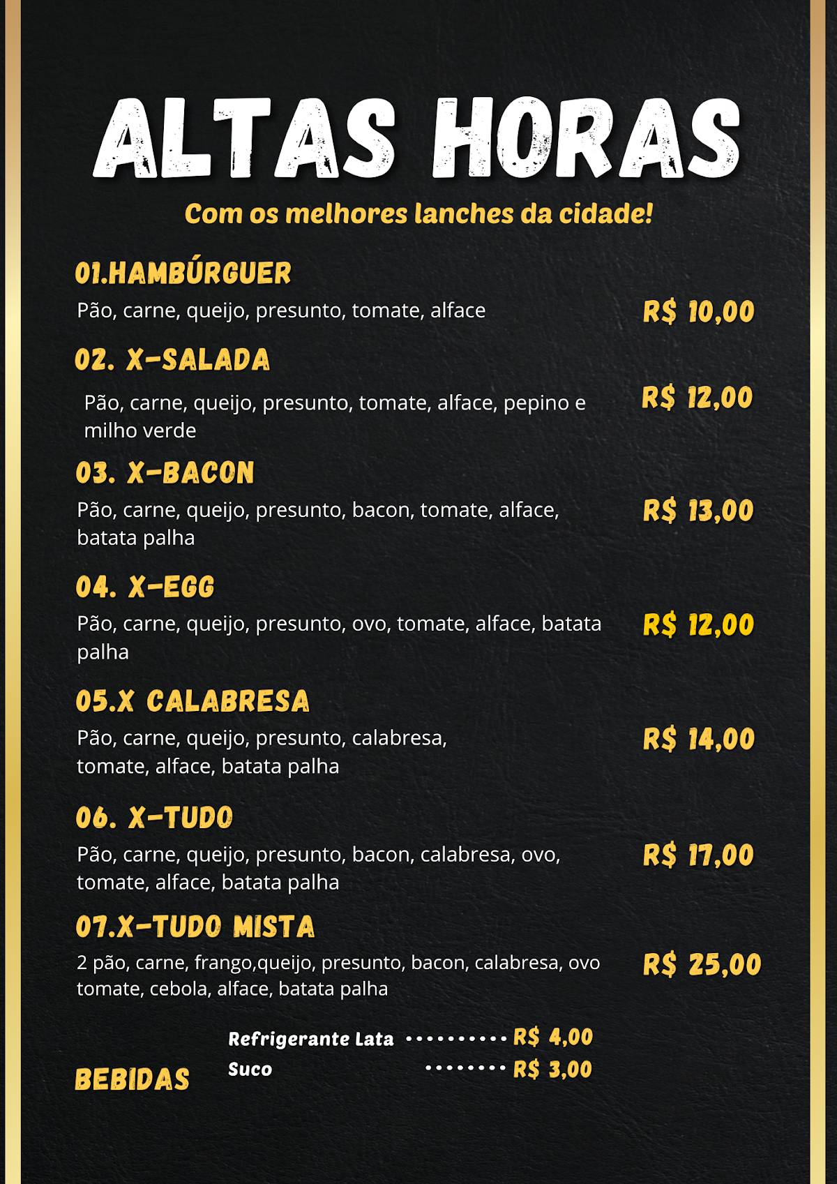 Menu em ALTAS HORAS & CHAPA MISTA DO ZINHO restaurante, Brasil