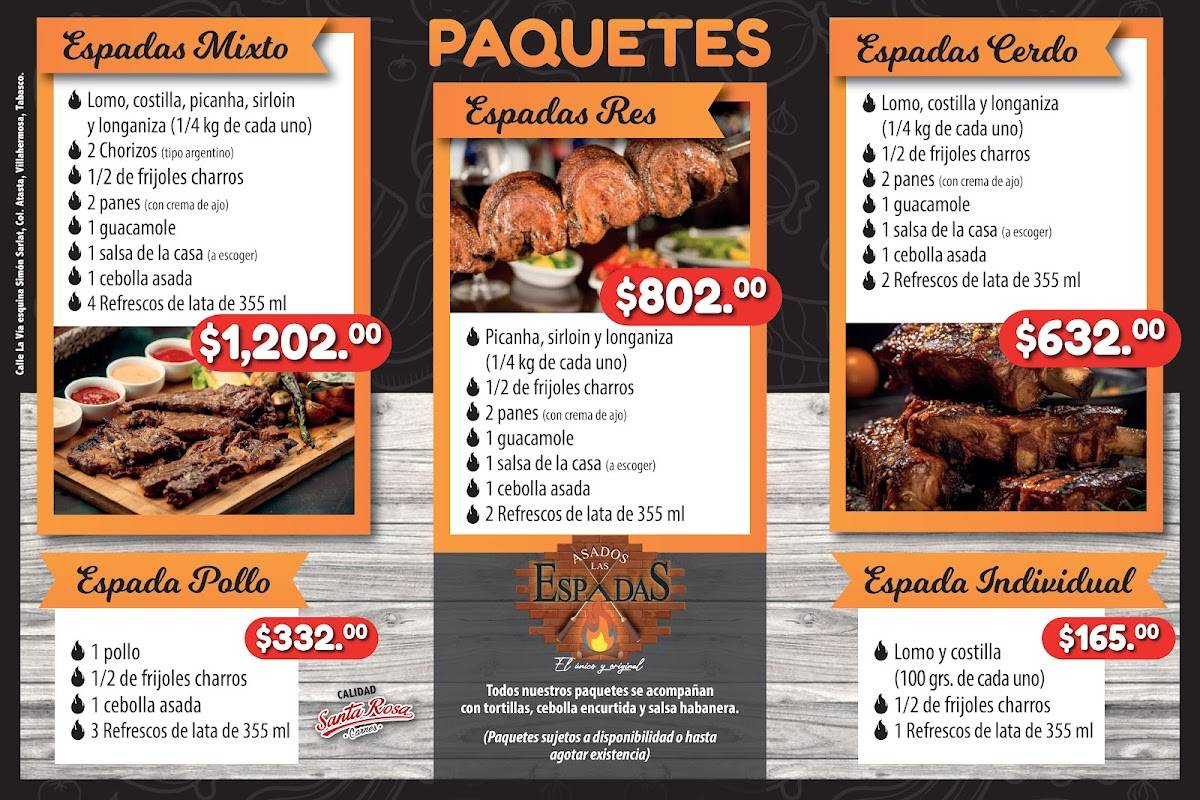 Carta del restaurante ASADOS LAS ESPADAS, Villahermosa
