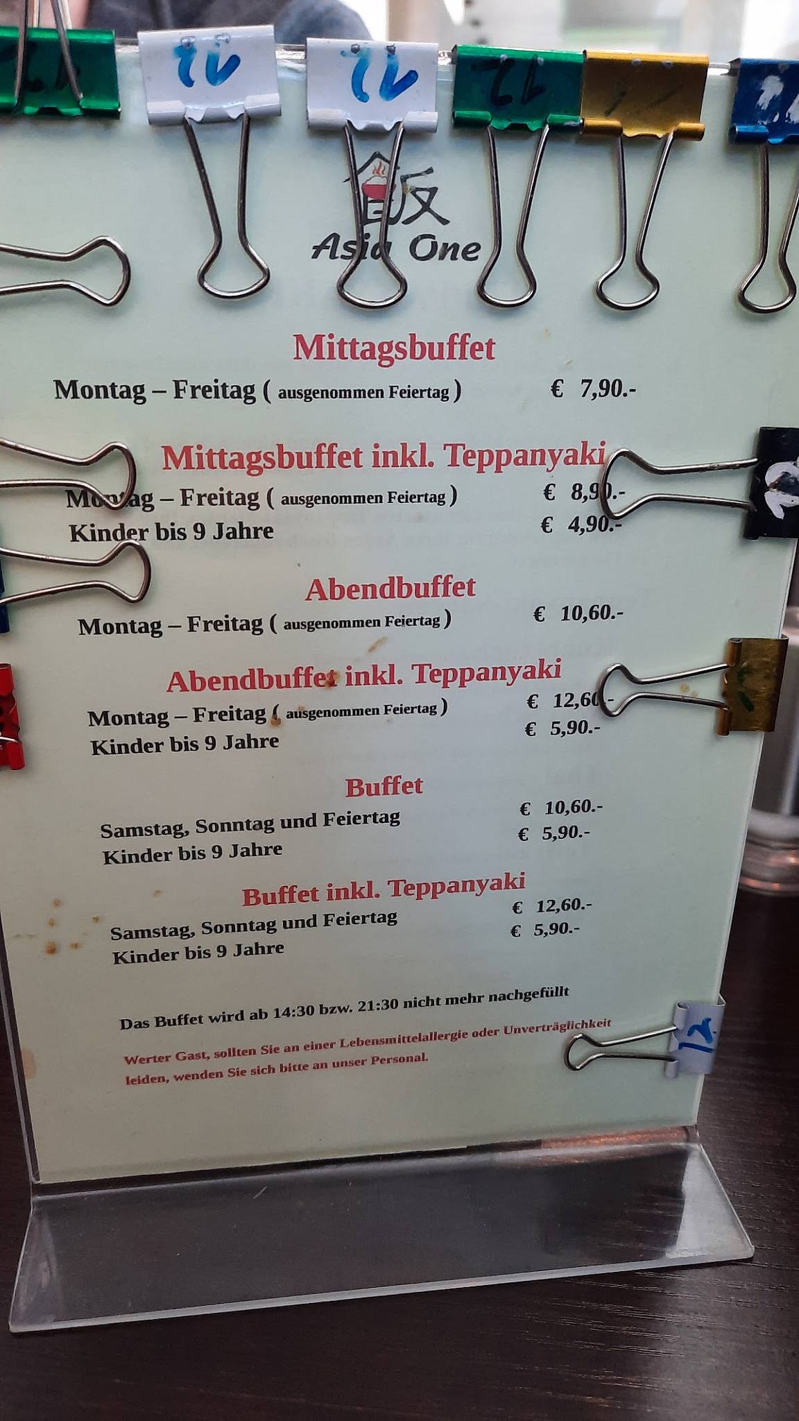 Speisekarte von ASIA ONE restaurant, Mistelbach