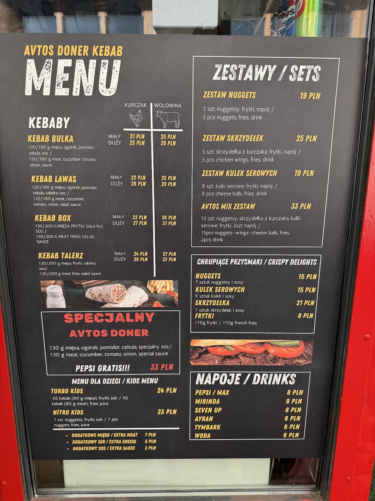 Menu at AVTOS DONER KEBAB restaurant, Kraków