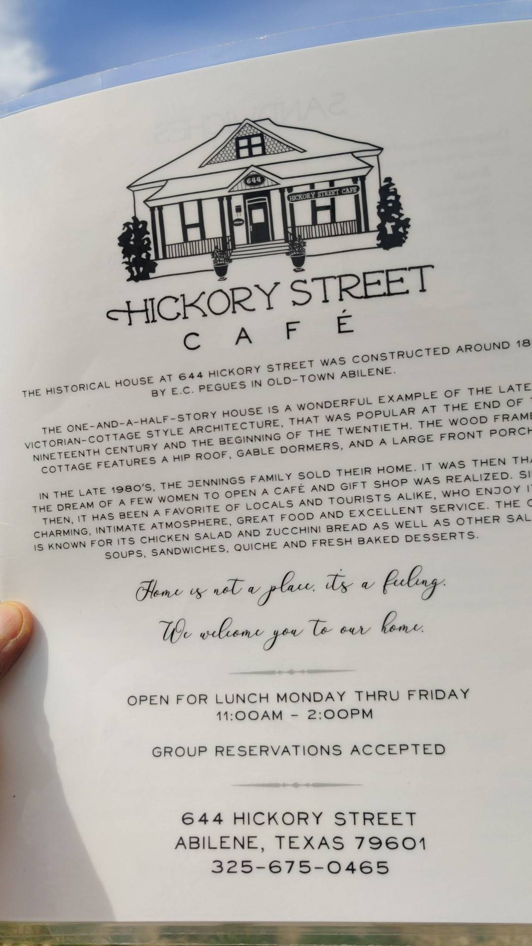 Menu at Hickory Street Cafe, Abilene