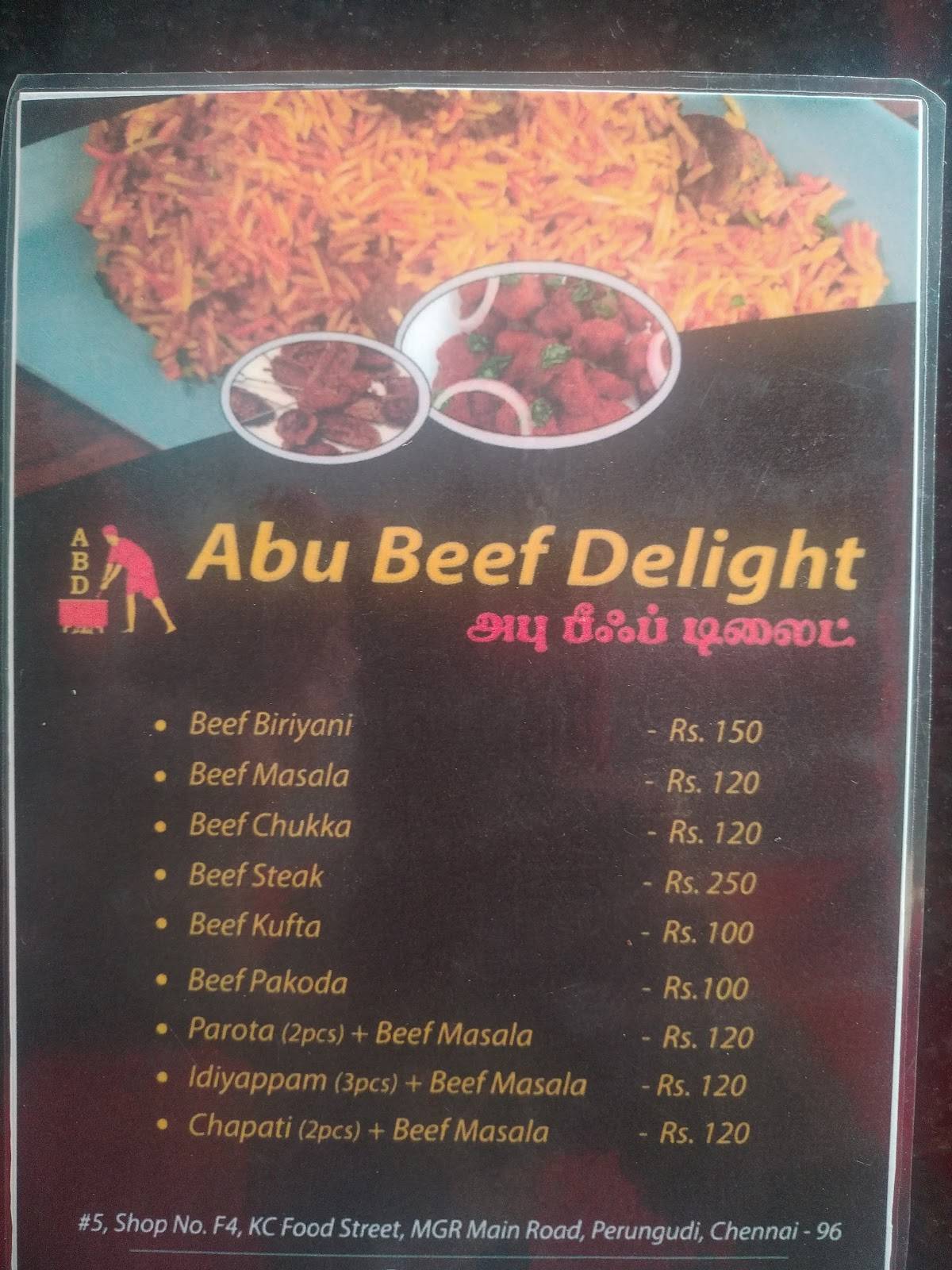 Menu at Abu Beef Delight, Chennai