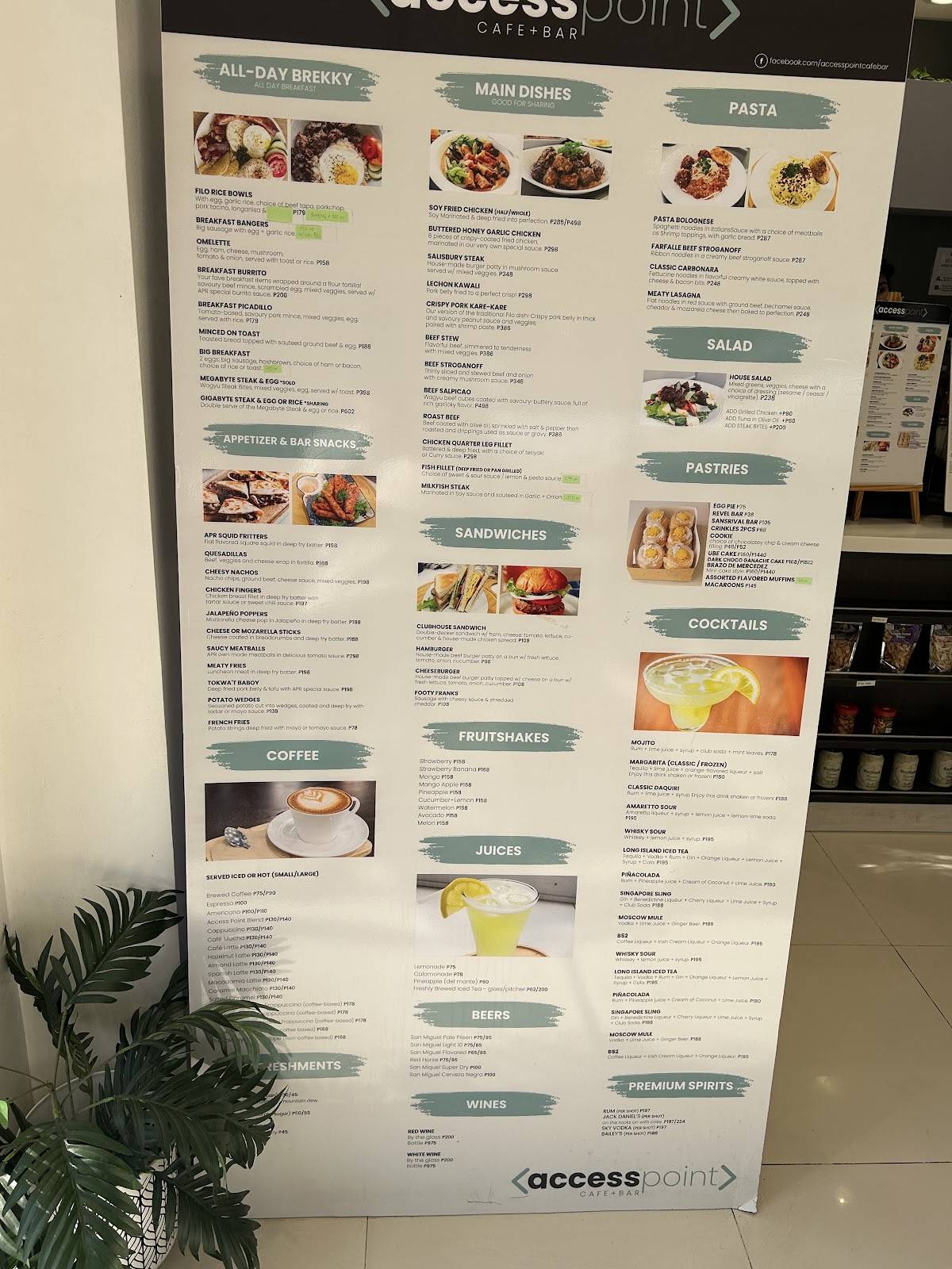 Menu at Access Point Restaurant Cafe Bar, Angeles