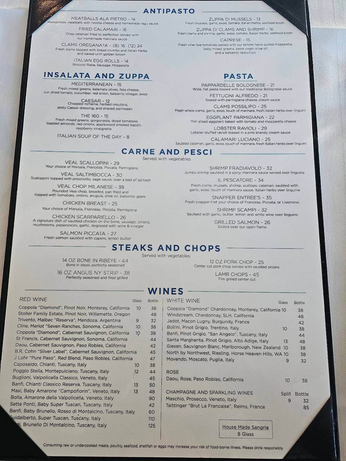 Menu at Acqua Bistro restaurant, Hollywood