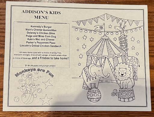 Menu at Addison's - South restaurant, Columbia, Frontgate Dr
