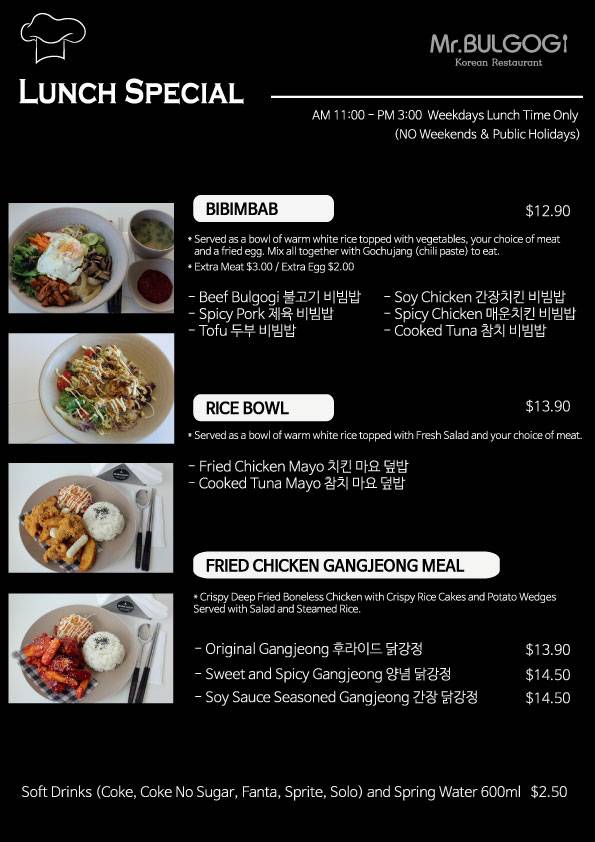 Menu at Mr Bulgogi Korean Restaurant Adelaide CBD, Adelaide