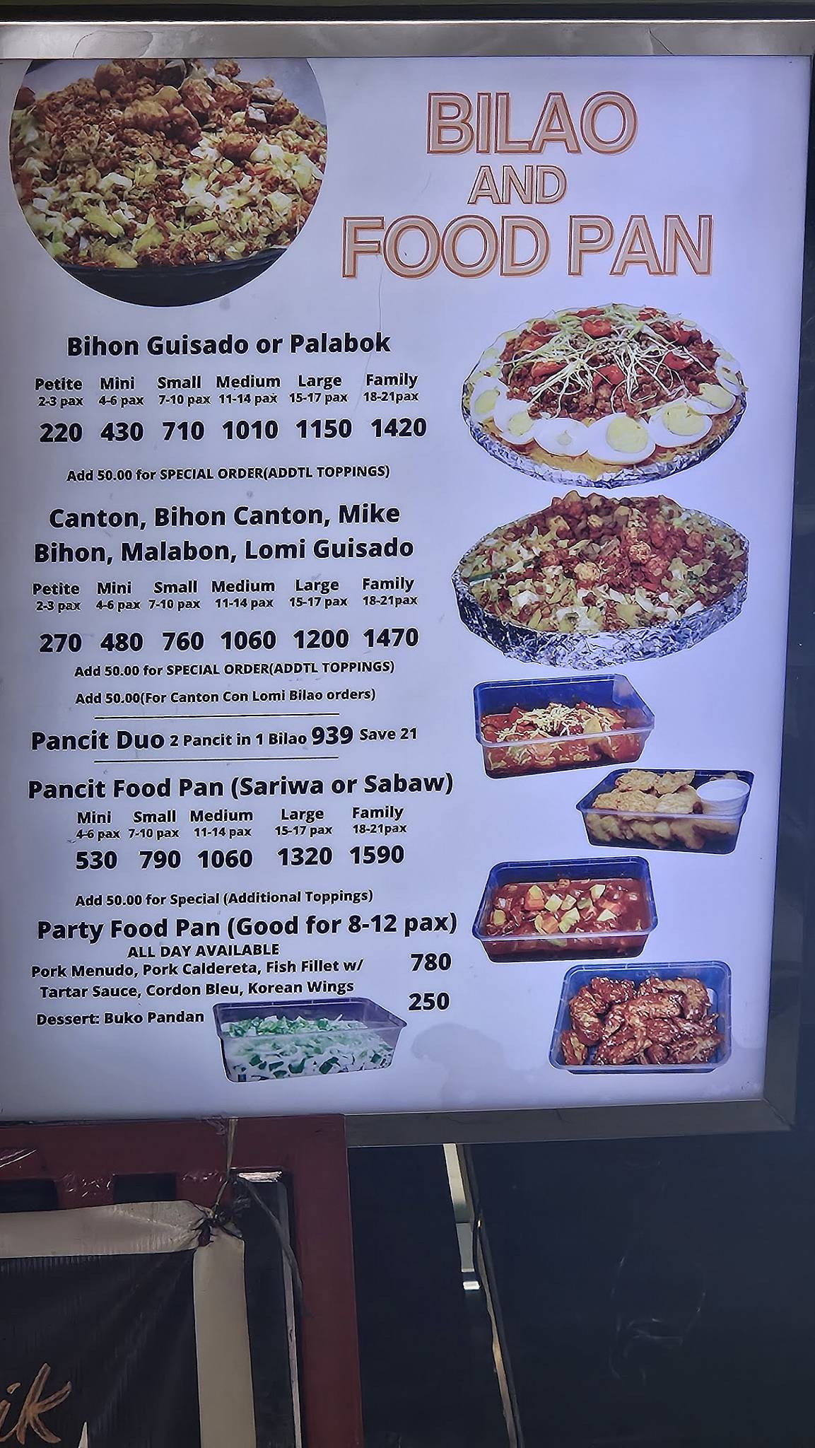 Menu at Ado's Panciteria restaurant, Pasig, 126 R. Jabson Street
