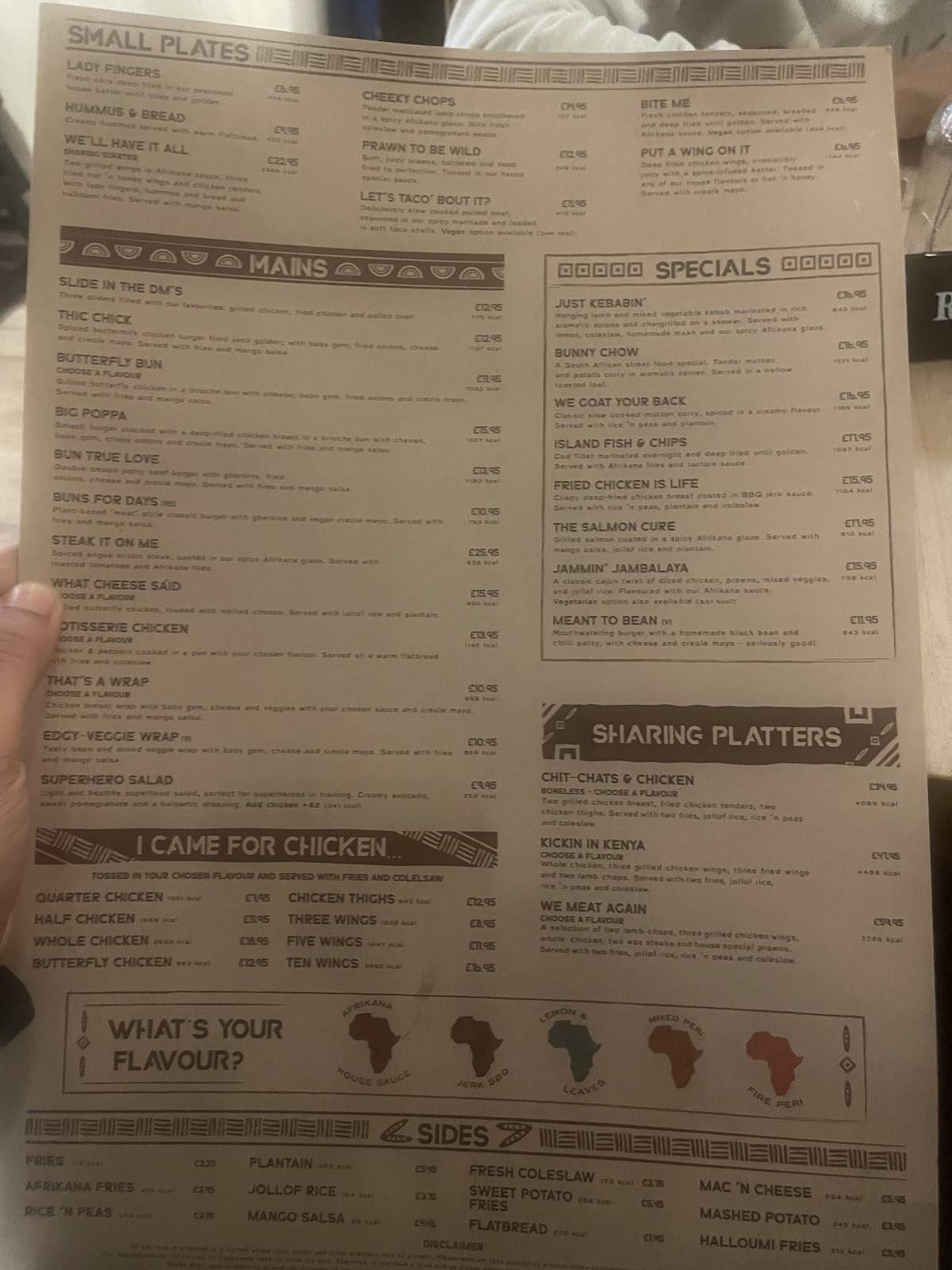 Menu at Afrikana Restaurant at The O2, London