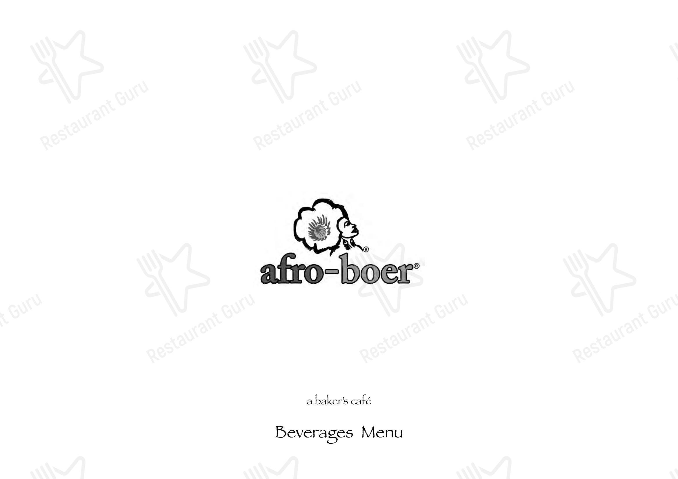 Menu at Afro-Boer restaurant, Pretoria