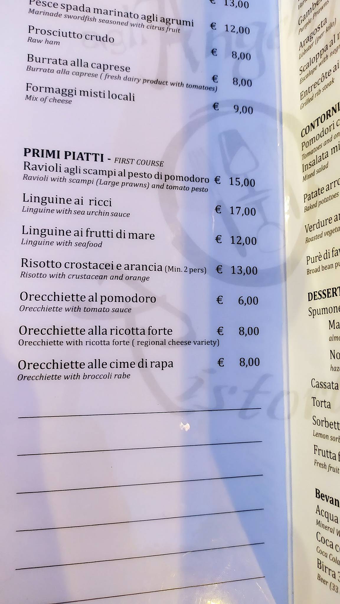 Speisekarte von Agli Angeli Ribelli pub & Bar, Otranto