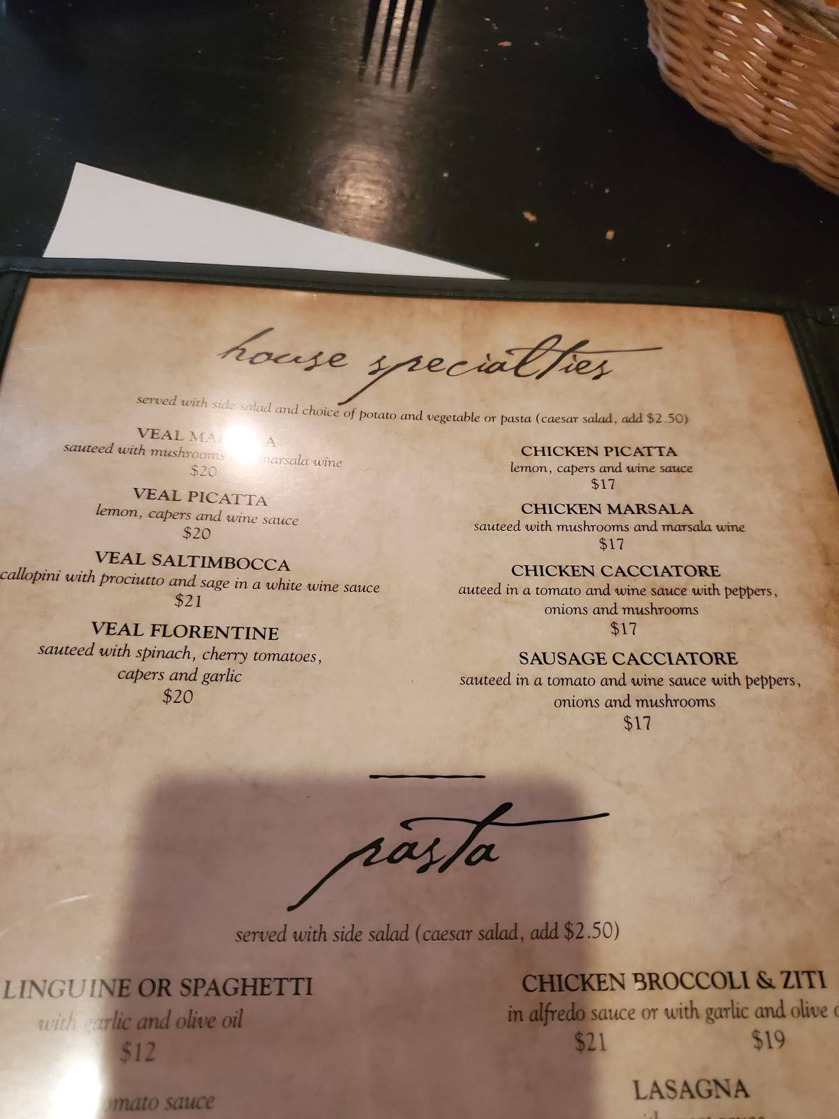 Menu at Agostino's Italian Restaurant, Natick