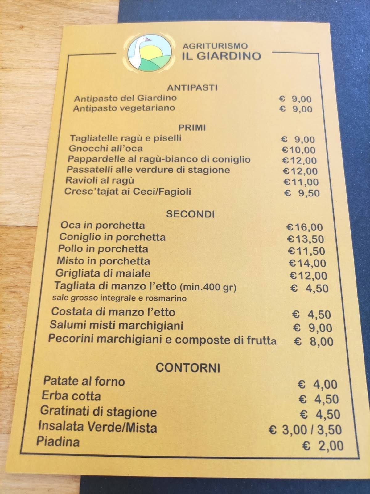 Menu da Agriturismo Il Giardino ristorante, Fenile, Località Roncosambaccio