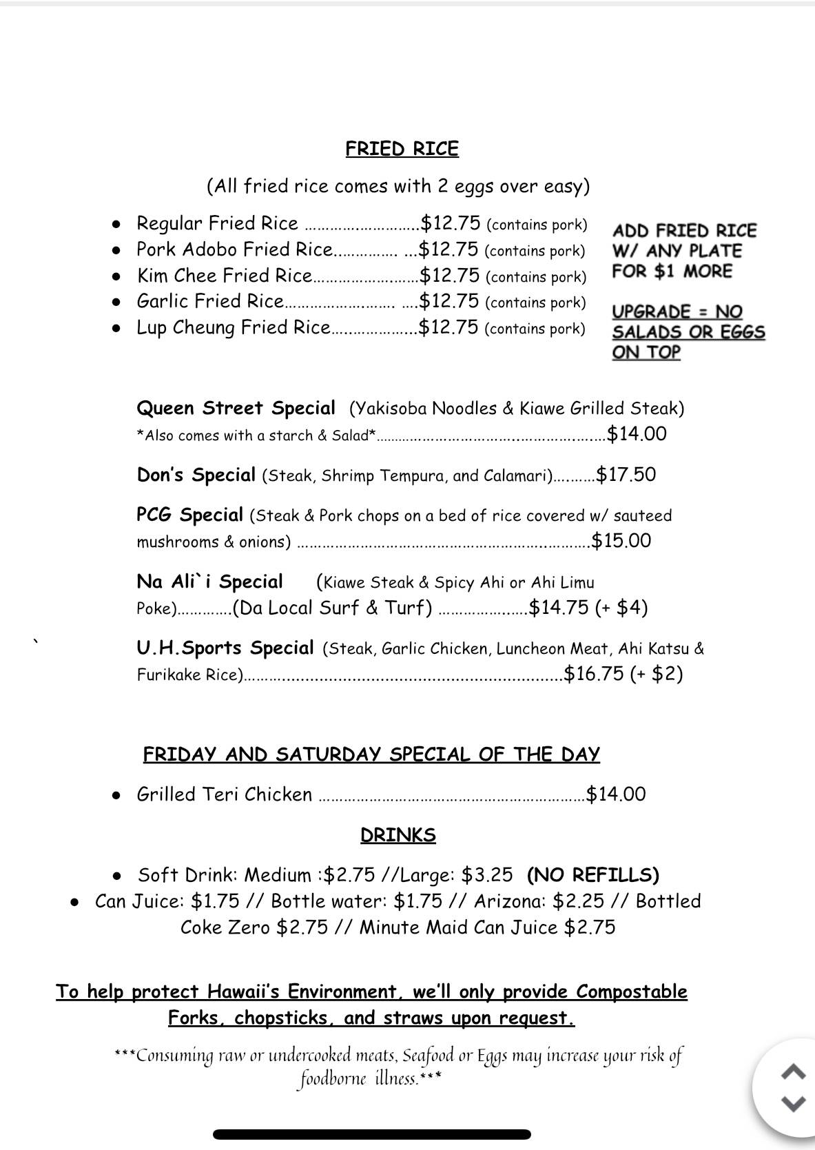 Menu at Queen Street Cafe & Grill, Aiea