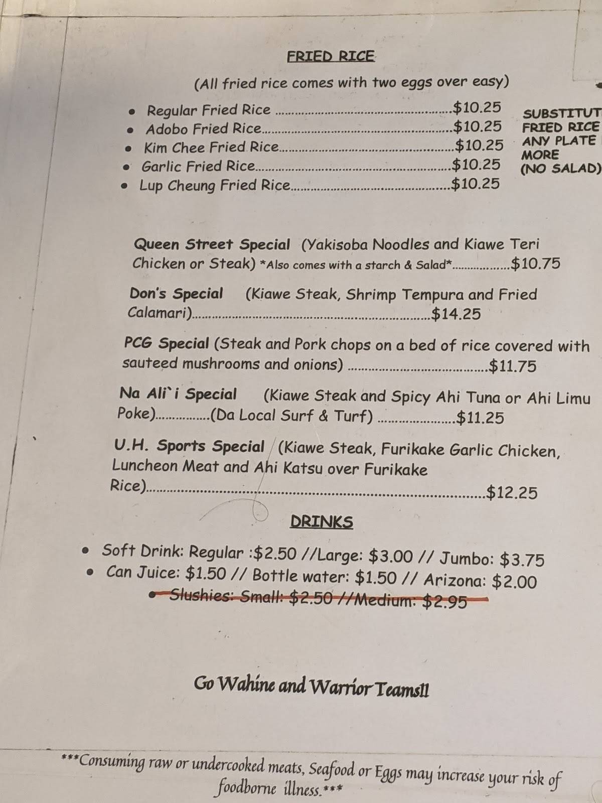 Menu at Queen Street Cafe & Grill, Aiea