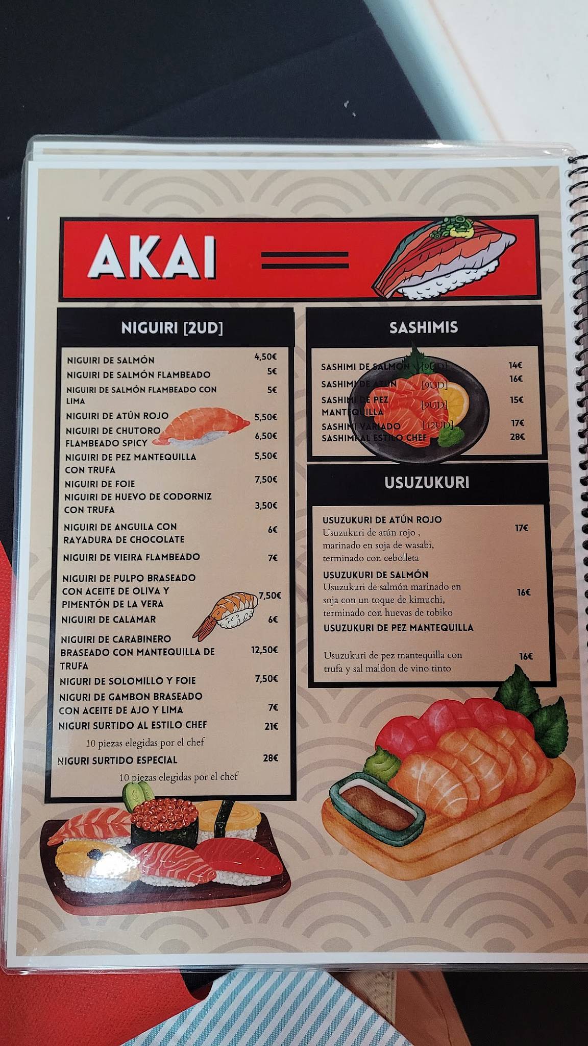 Carta del restaurante Akai Sushi, Zafra