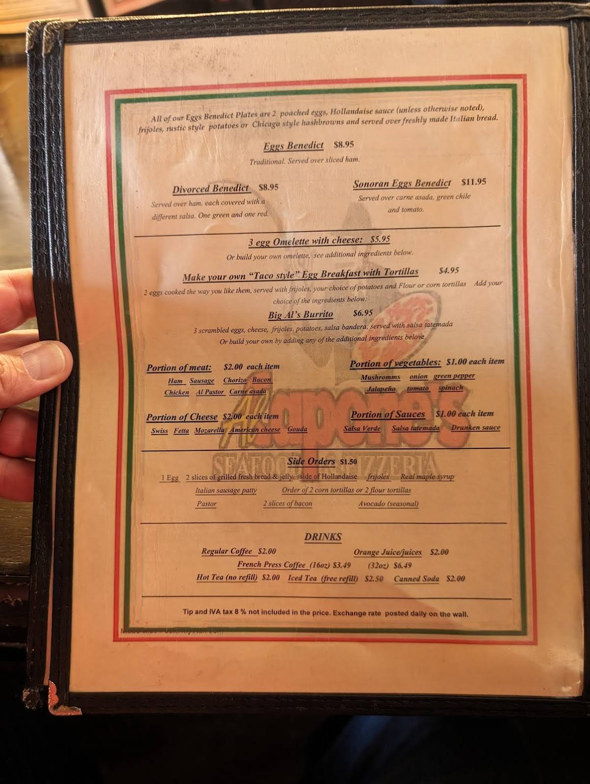 Menu at Al Capone's Seafood and Pizzeria, Puerto Peñasco