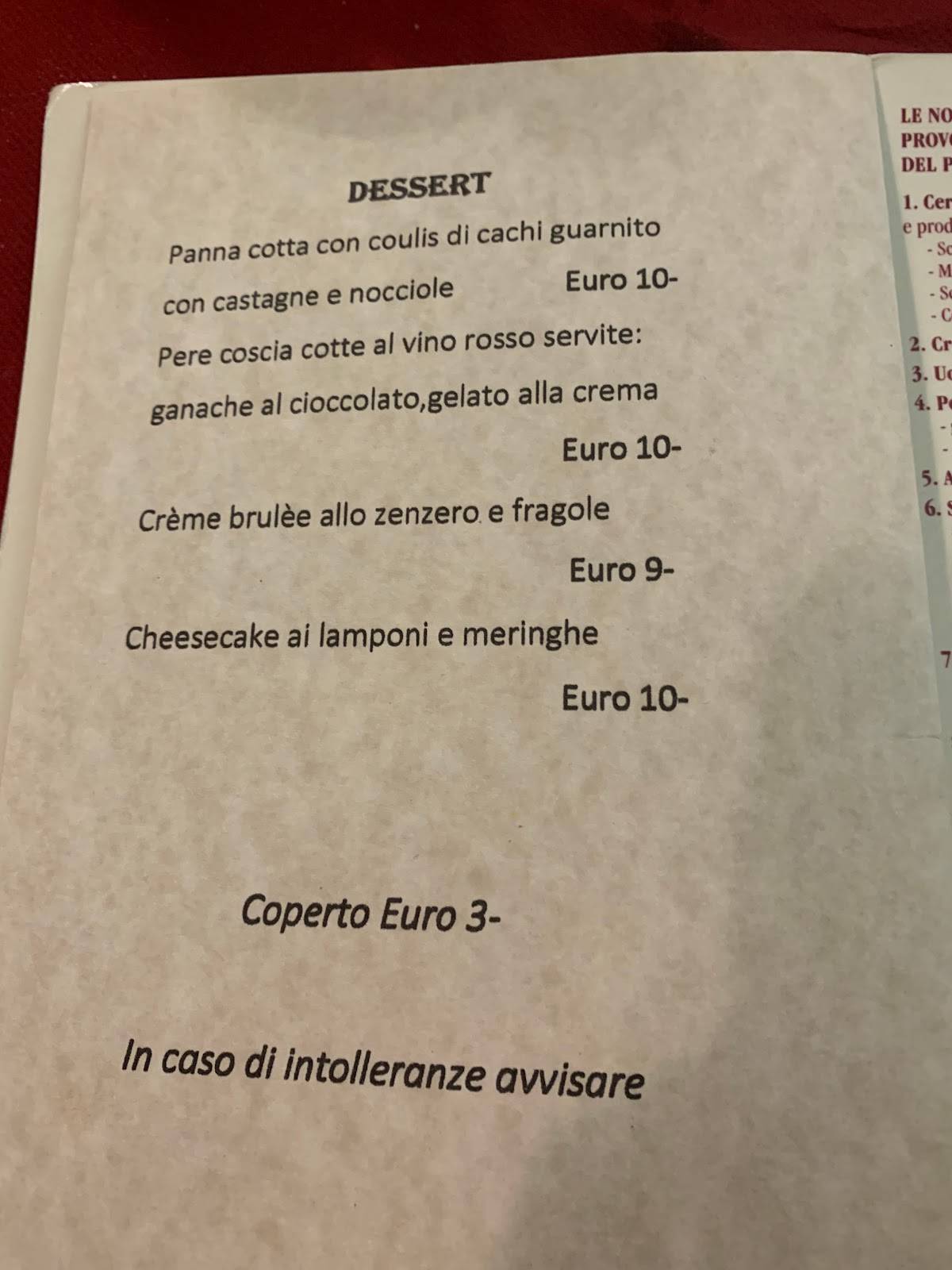 Menu at Al Prato Restaurant, Varenna