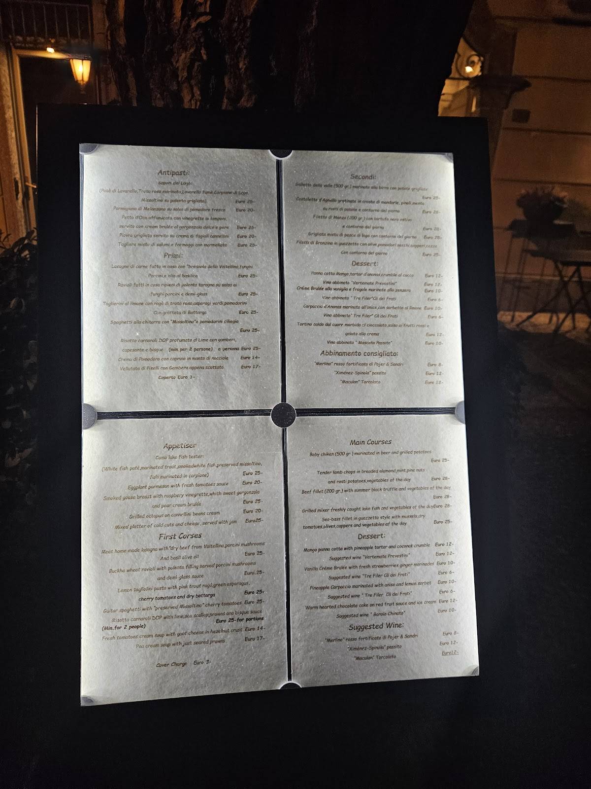 Menu at Al Prato Restaurant, Varenna