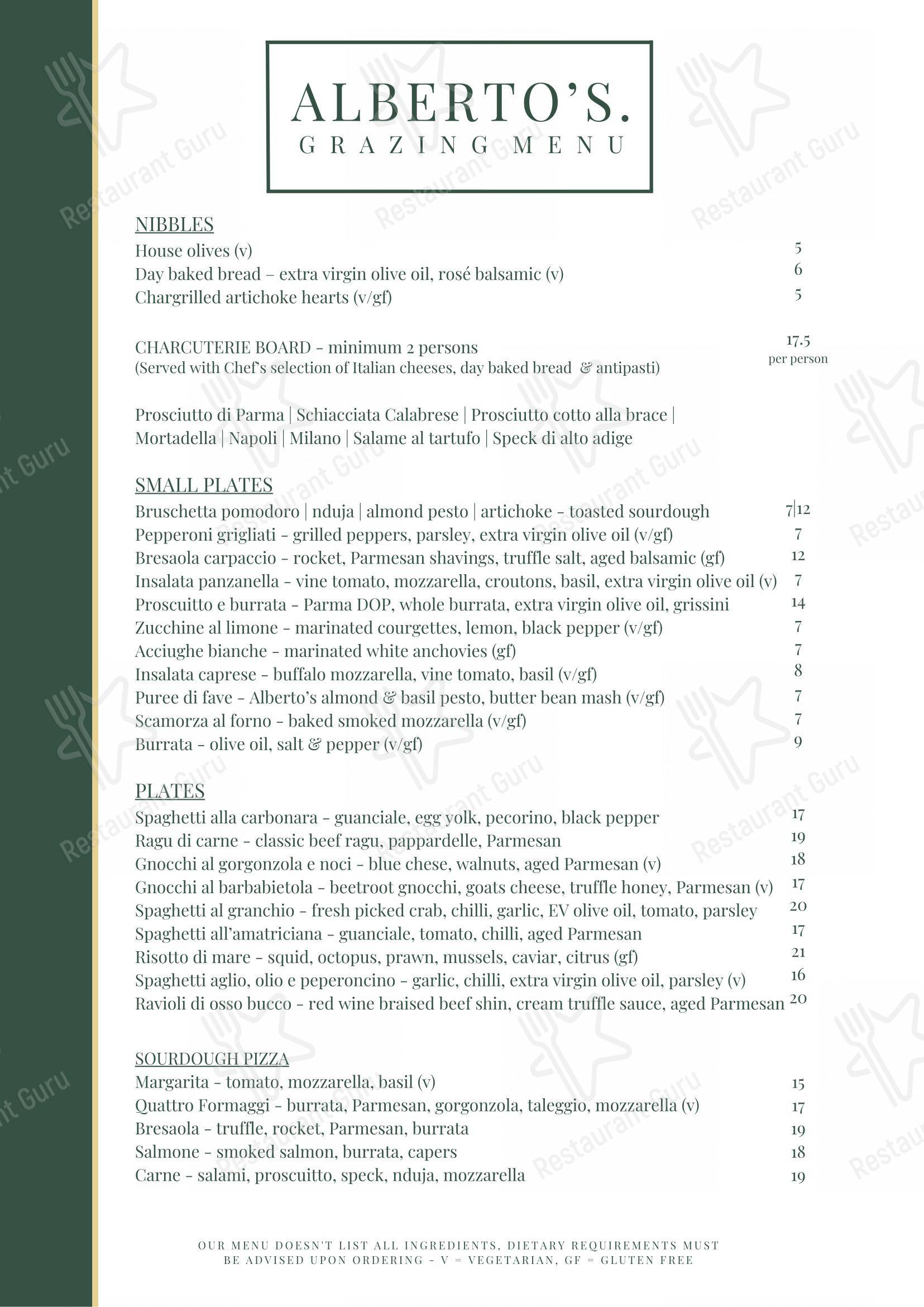 Menu at Alberto's - Chipping Norton restaurant, Chipping Norton