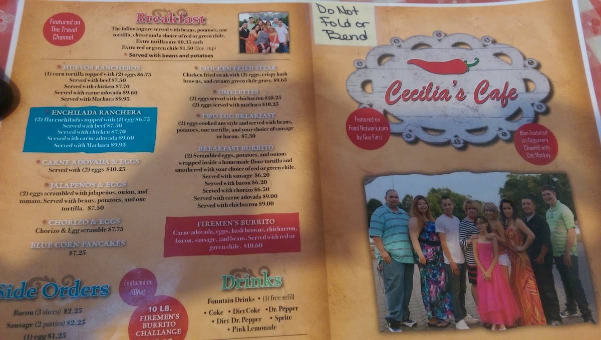 Menu at Cecilia's Cafe, Albuquerque, 230 6th St SW