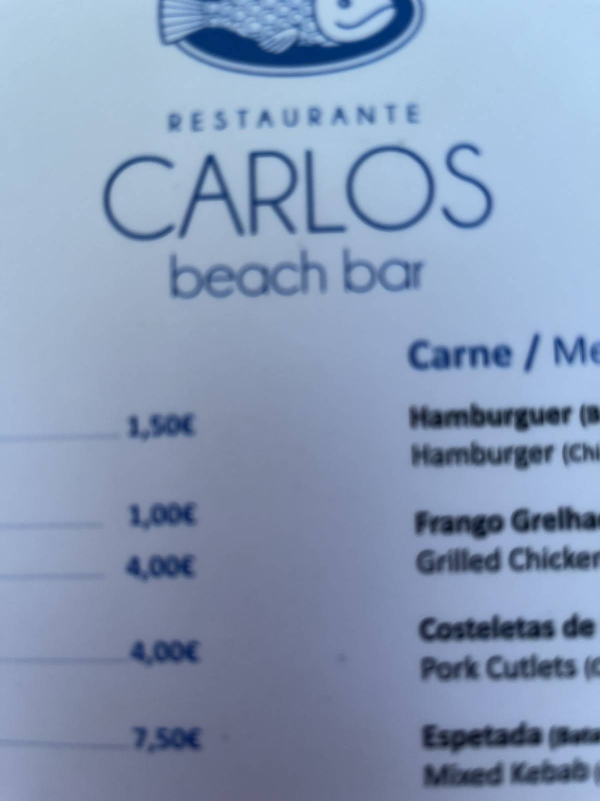 Menu at Carlos restaurant, Alcantarilha